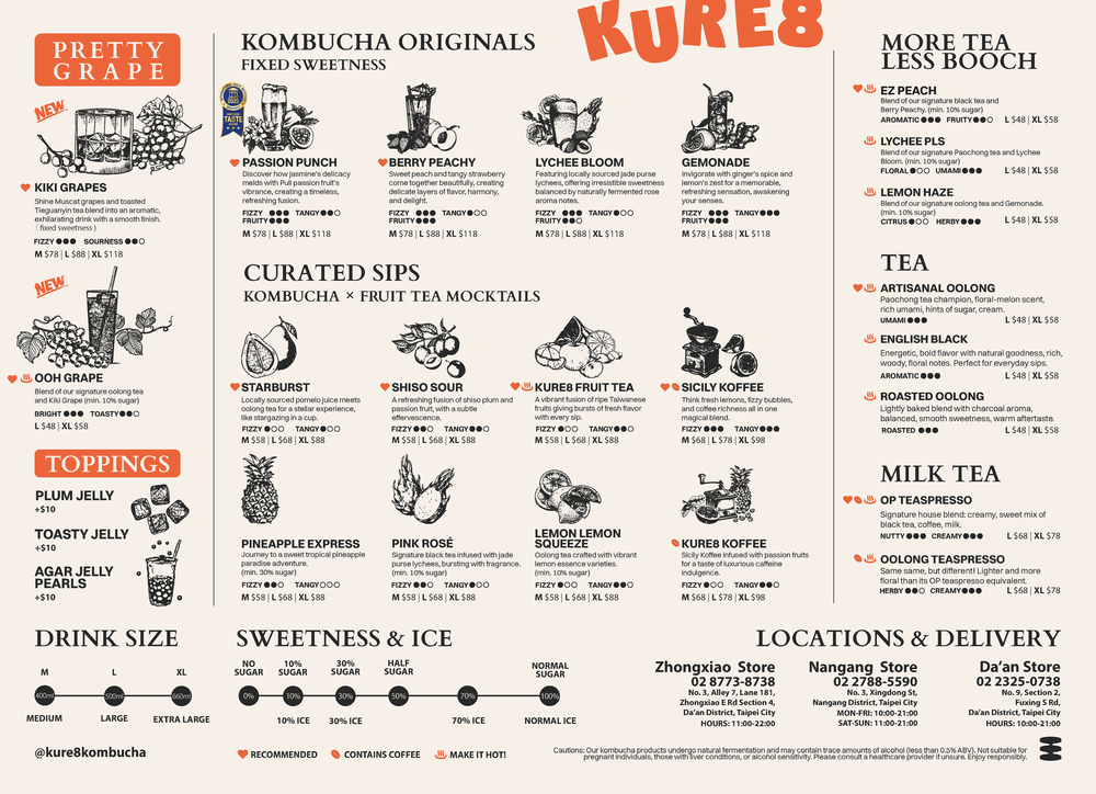 Menu — KURE8 Kombucha