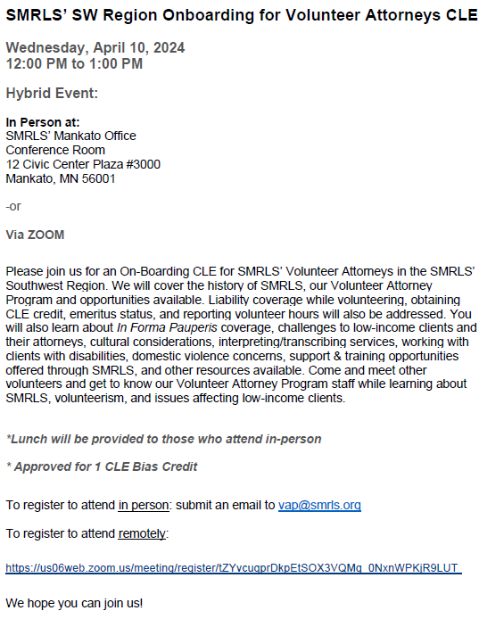 Volunteer — Southern Minnesota Regional Legal Services