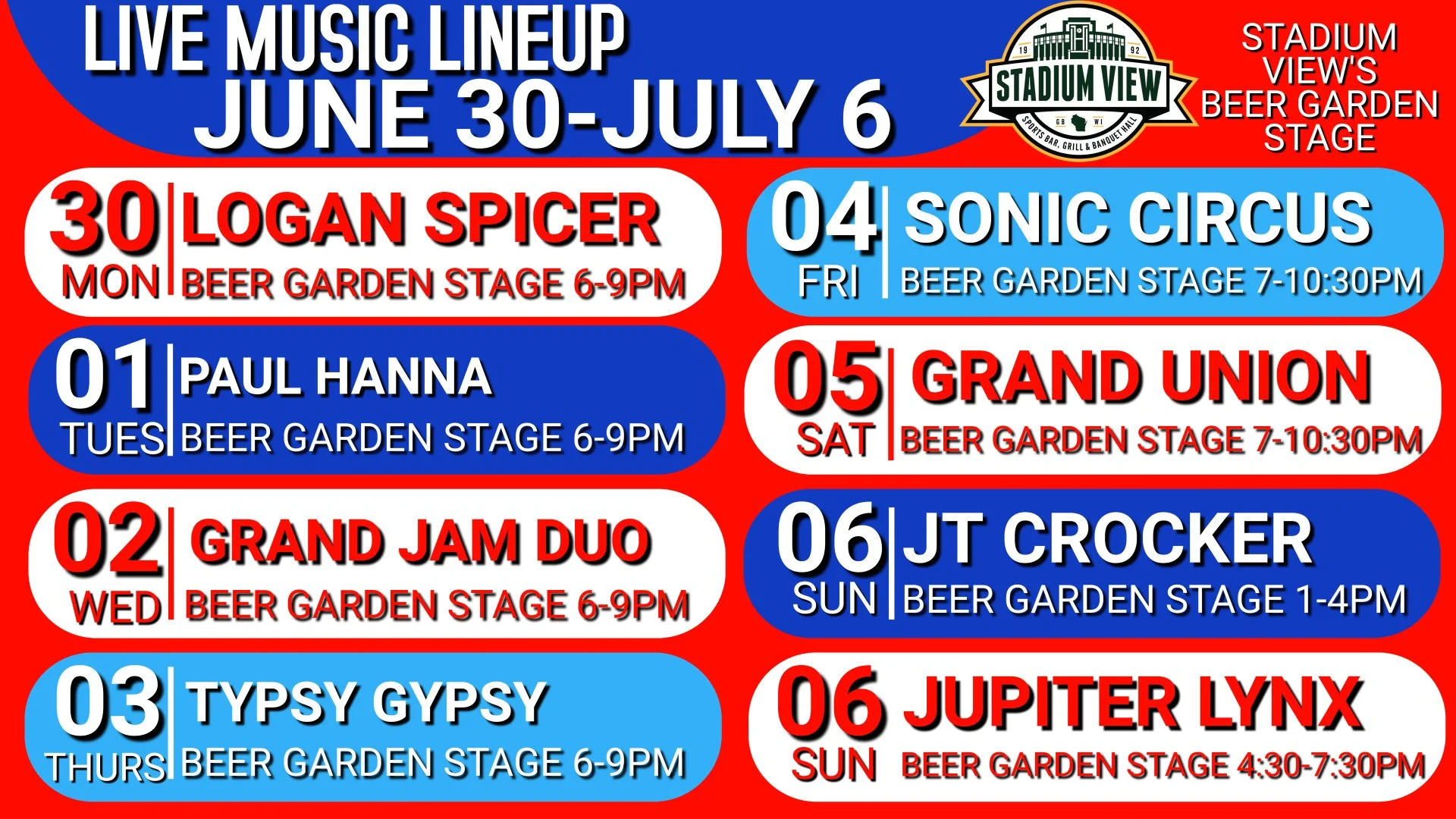 LIVE MUSIC — Stadium View Sports Bar & Event Halls