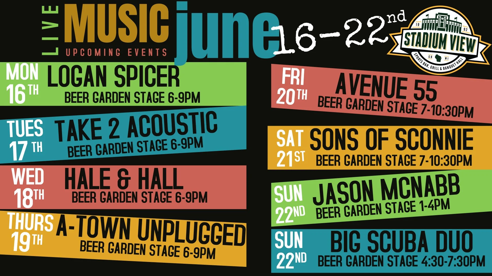 UPCOMING EVENTS — Stadium View Sports Bar & Event Halls