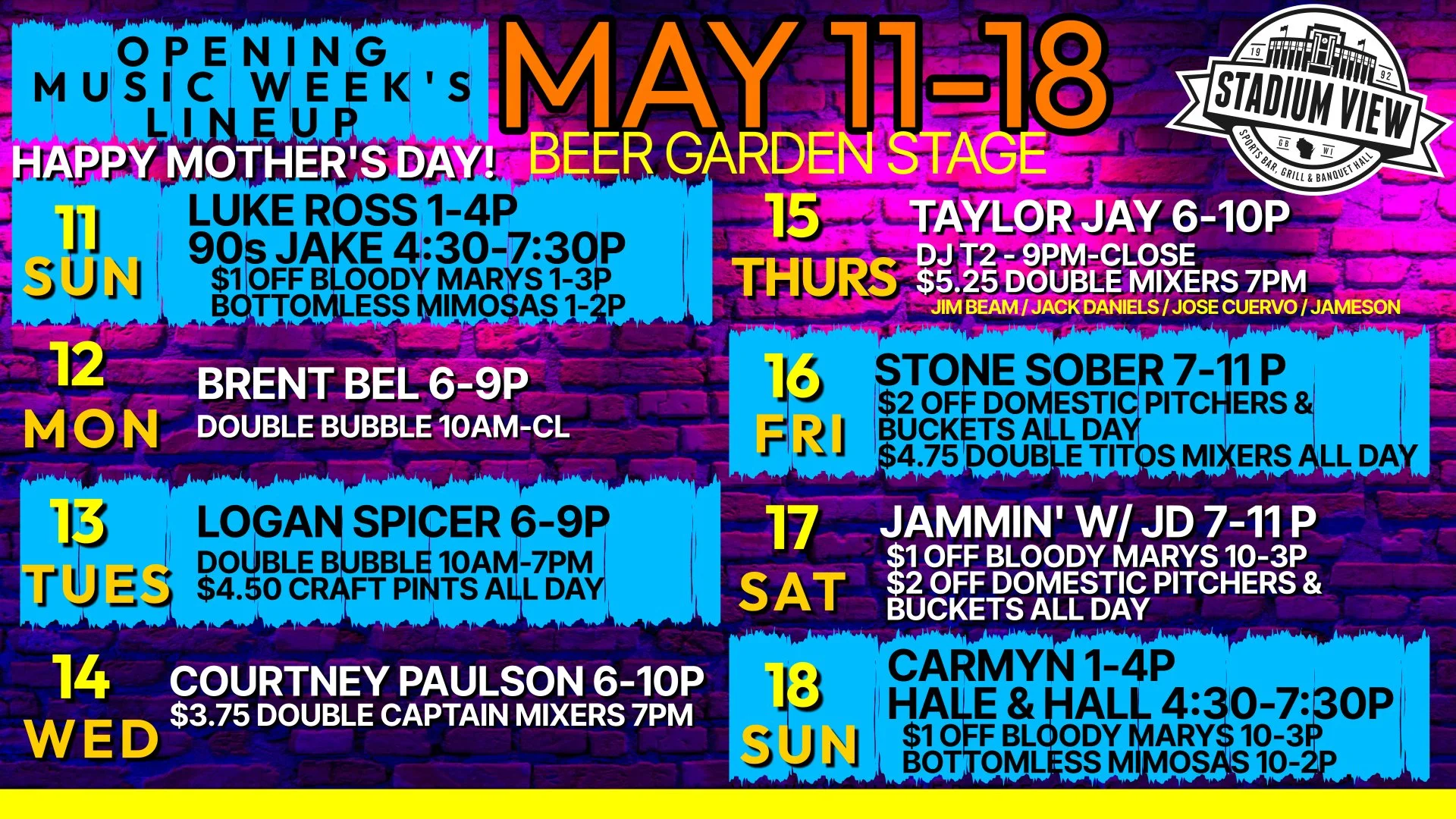 UPCOMING EVENTS — Stadium View Sports Bar & Event Halls