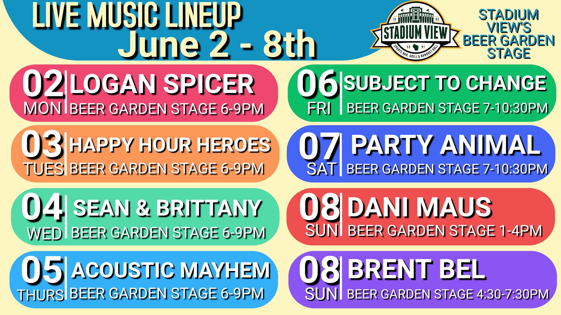 LIVE MUSIC — Stadium View Sports Bar & Event Halls