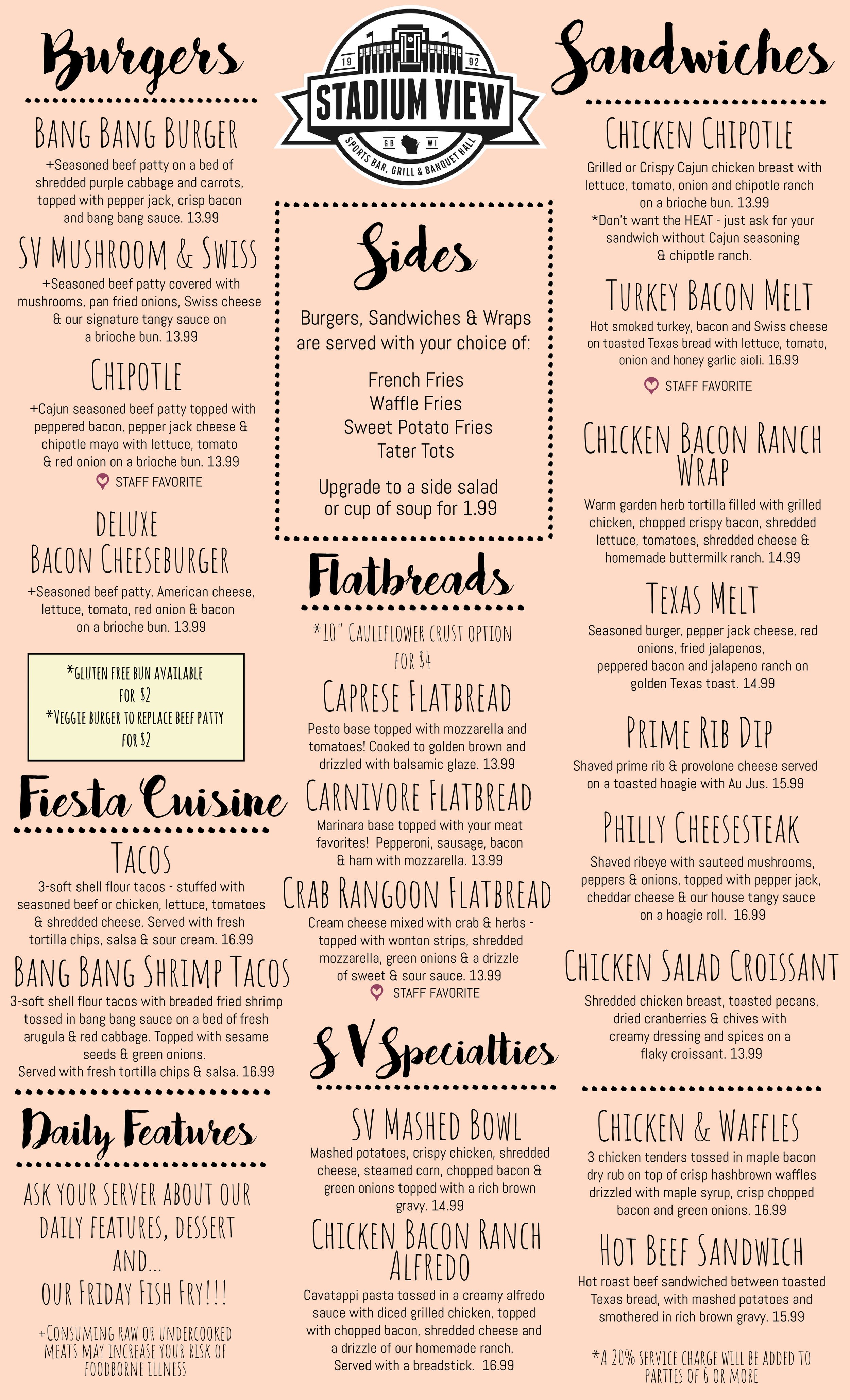 SAVEABLE COPY OF MENU — Stadium View Sports Bar & Event Halls