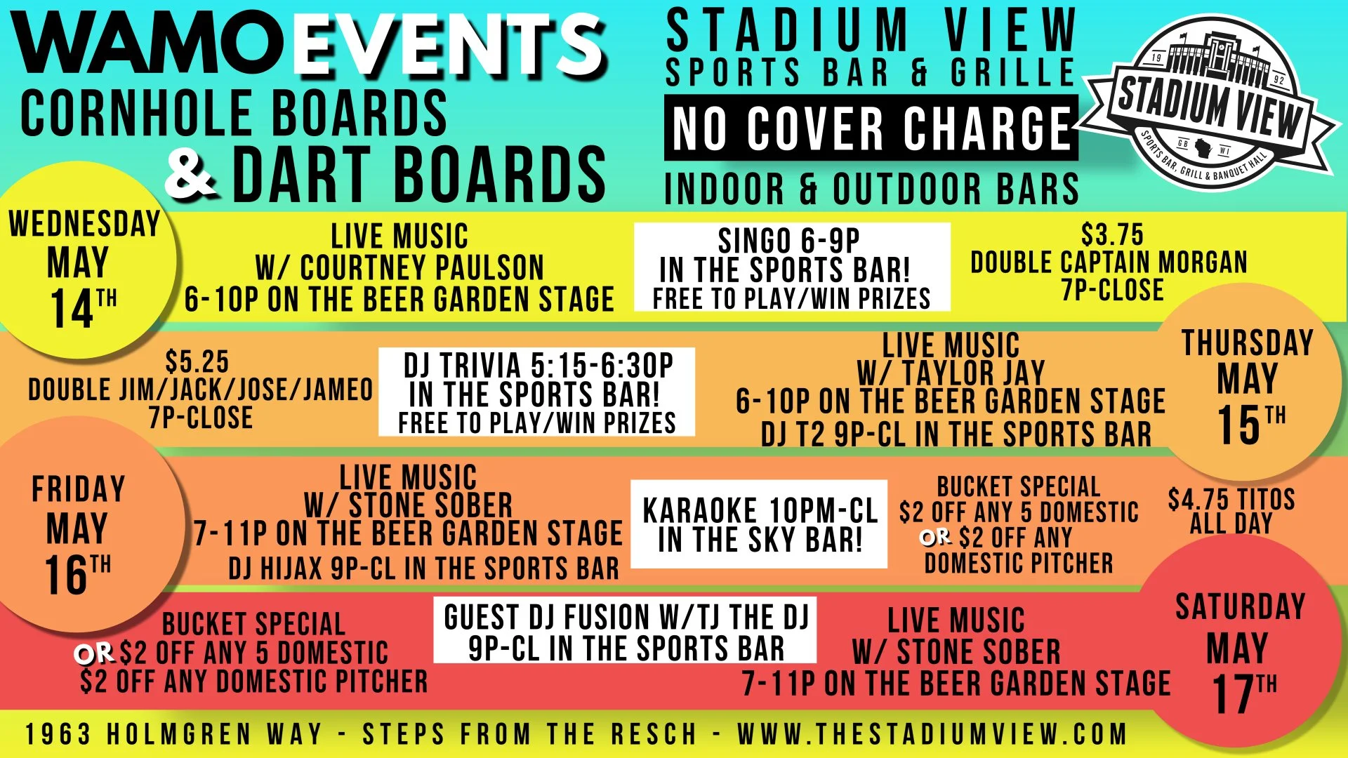 UPCOMING EVENTS — Stadium View Sports Bar & Event Halls