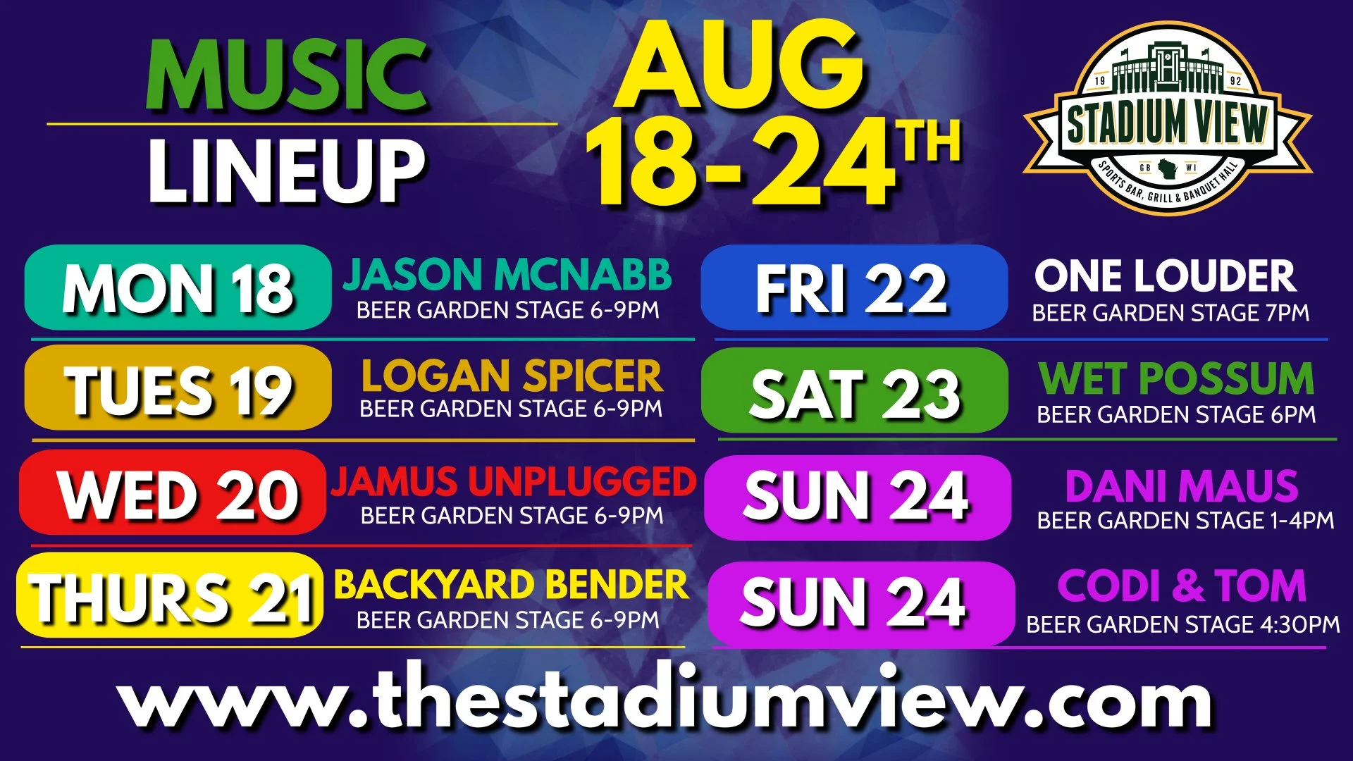 LIVE MUSIC — Stadium View Sports Bar & Event Halls