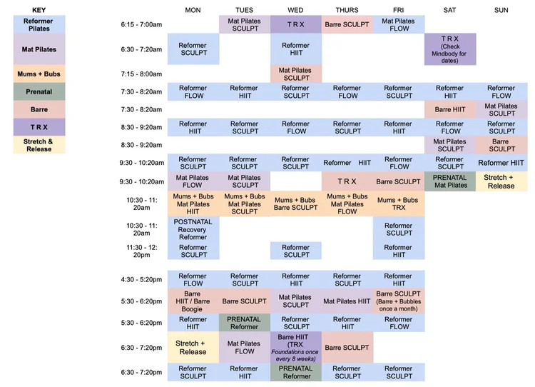 Pilates Timetable | Fleur Wellbeing