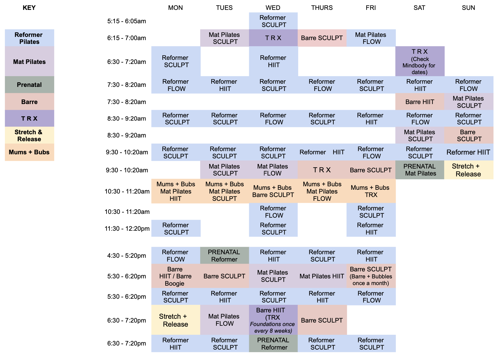 Pilates Timetable | Fleur Wellbeing