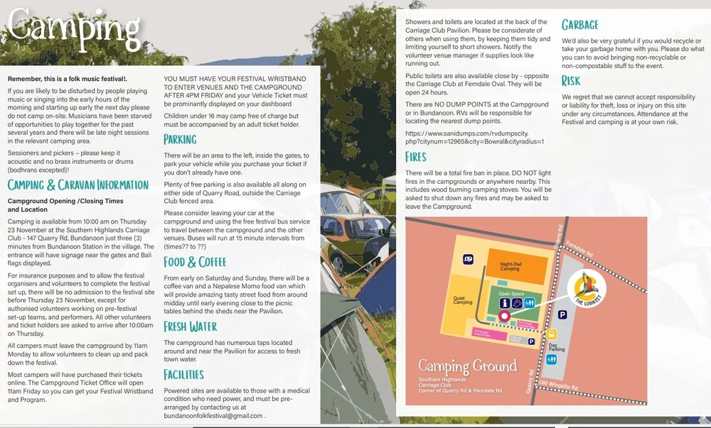 CAMPING / ACCOMMODATION — Bundanoon Folk Festival