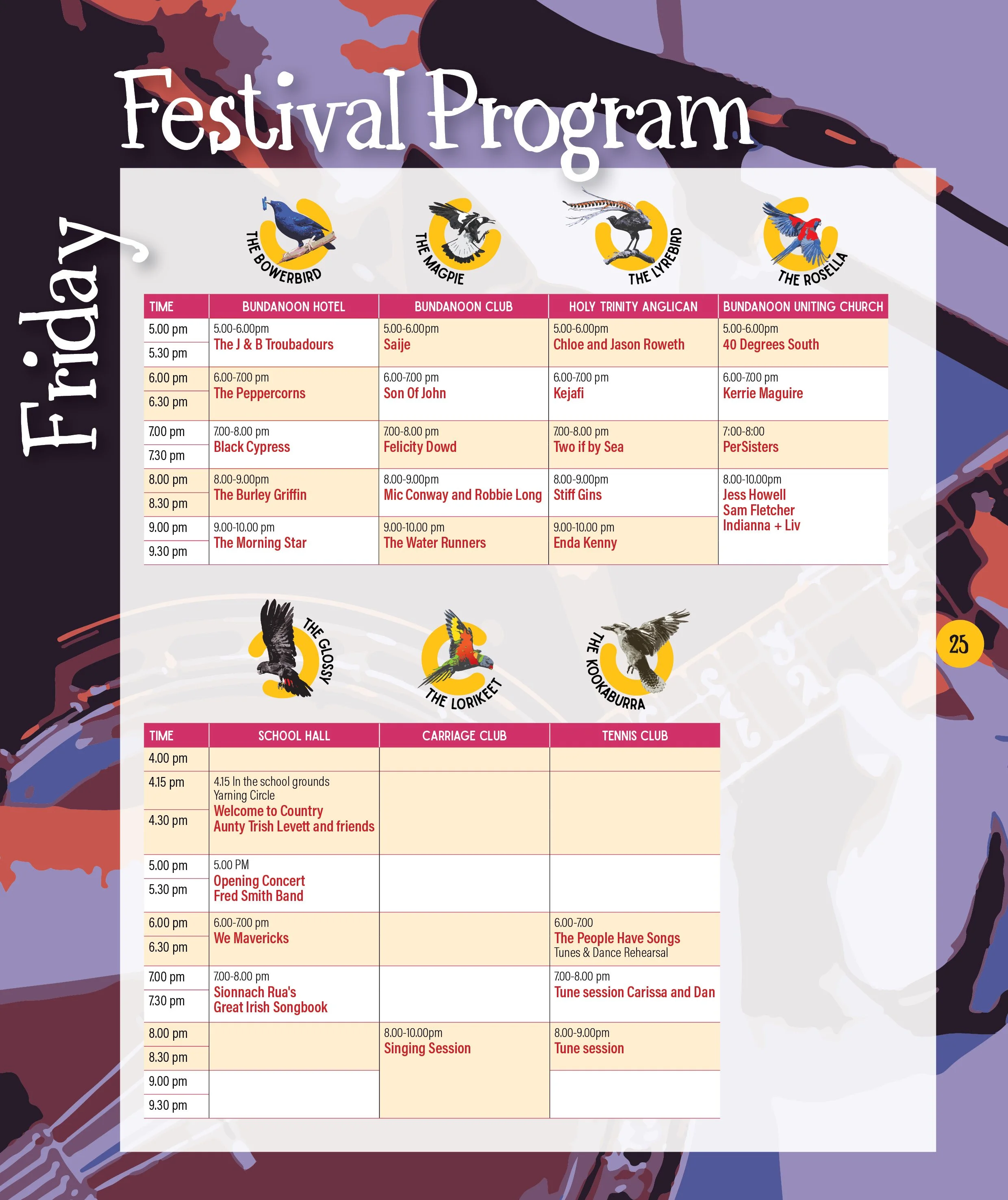 PROGRAM GRID — Bundanoon Folk Festival