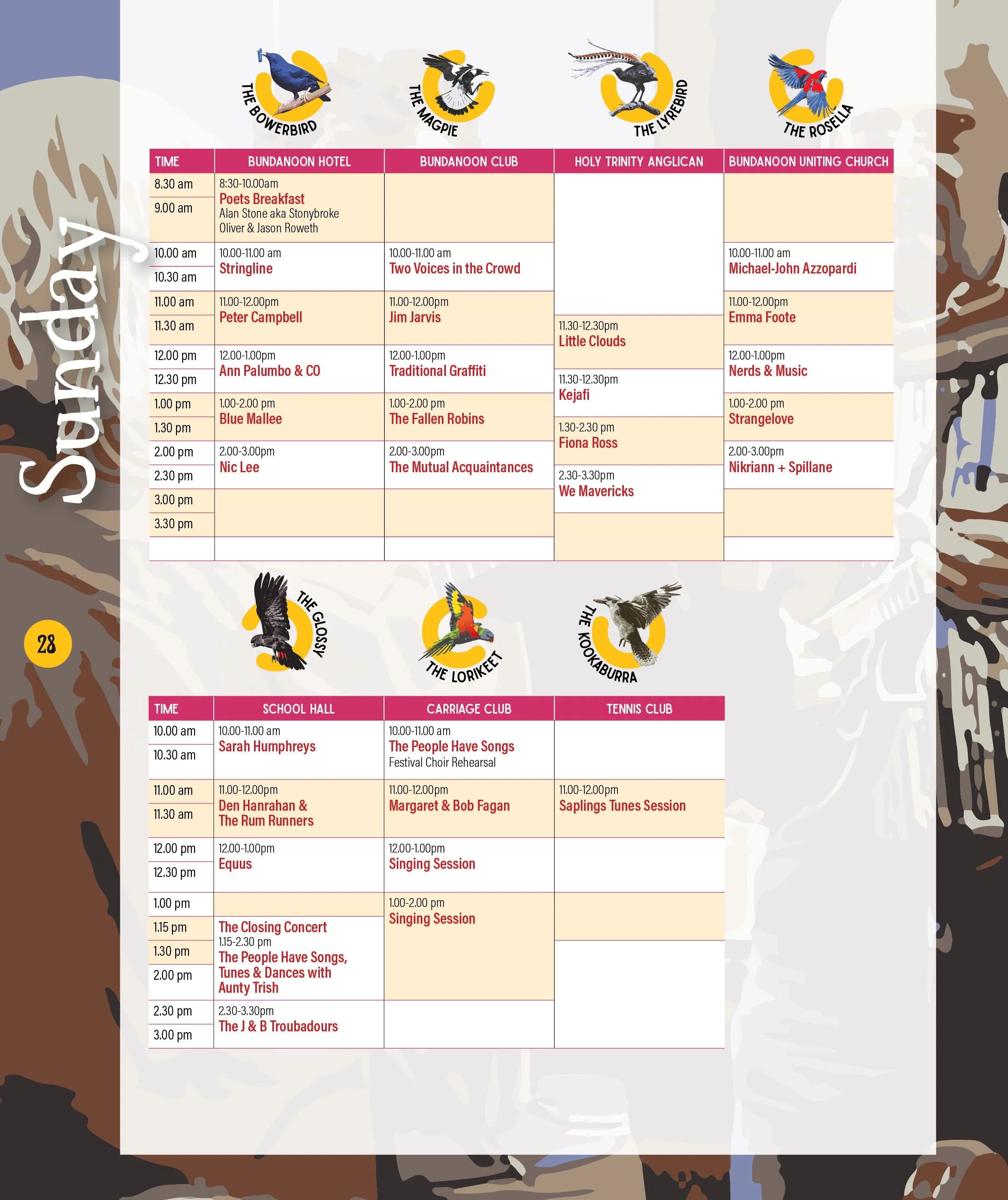 PROGRAM GRID — Bundanoon Folk Festival