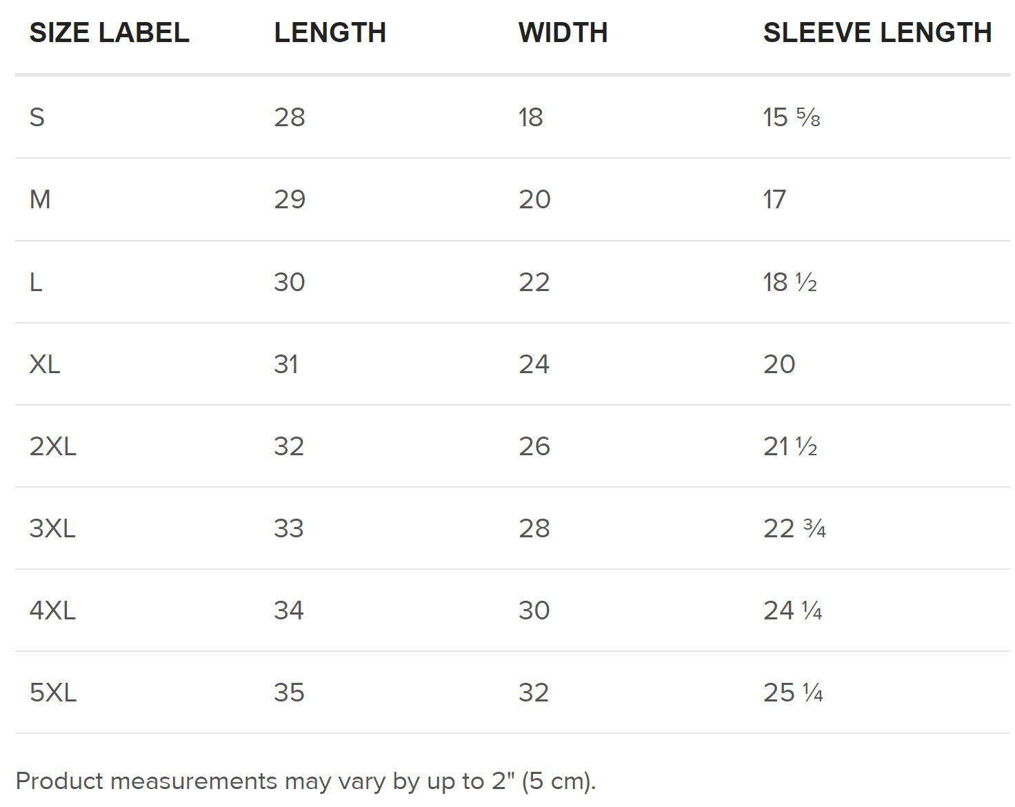 Men's Classic Tee - Size Chart — Ellin Park