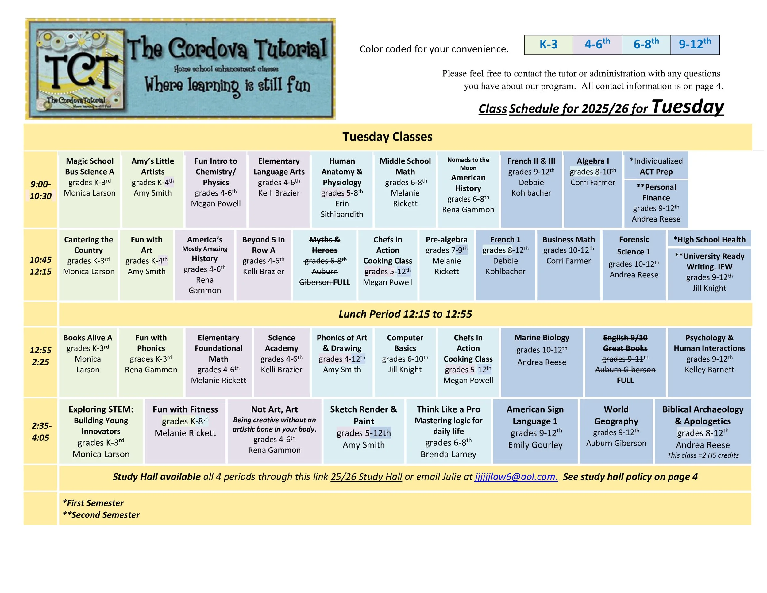 Printable Schedule 25/26 — The Cordova Tutorial