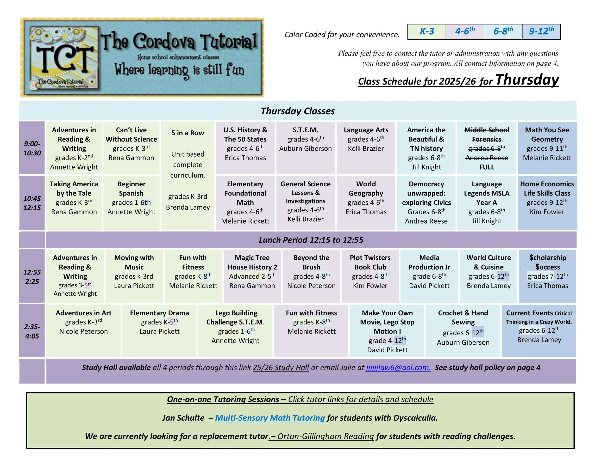 Printable Schedule 25/26 — The Cordova Tutorial