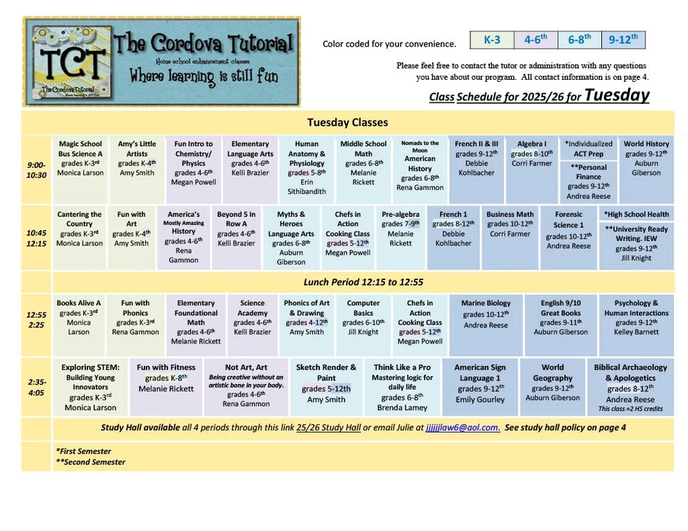 Printable Schedule 25/26 — The Cordova Tutorial