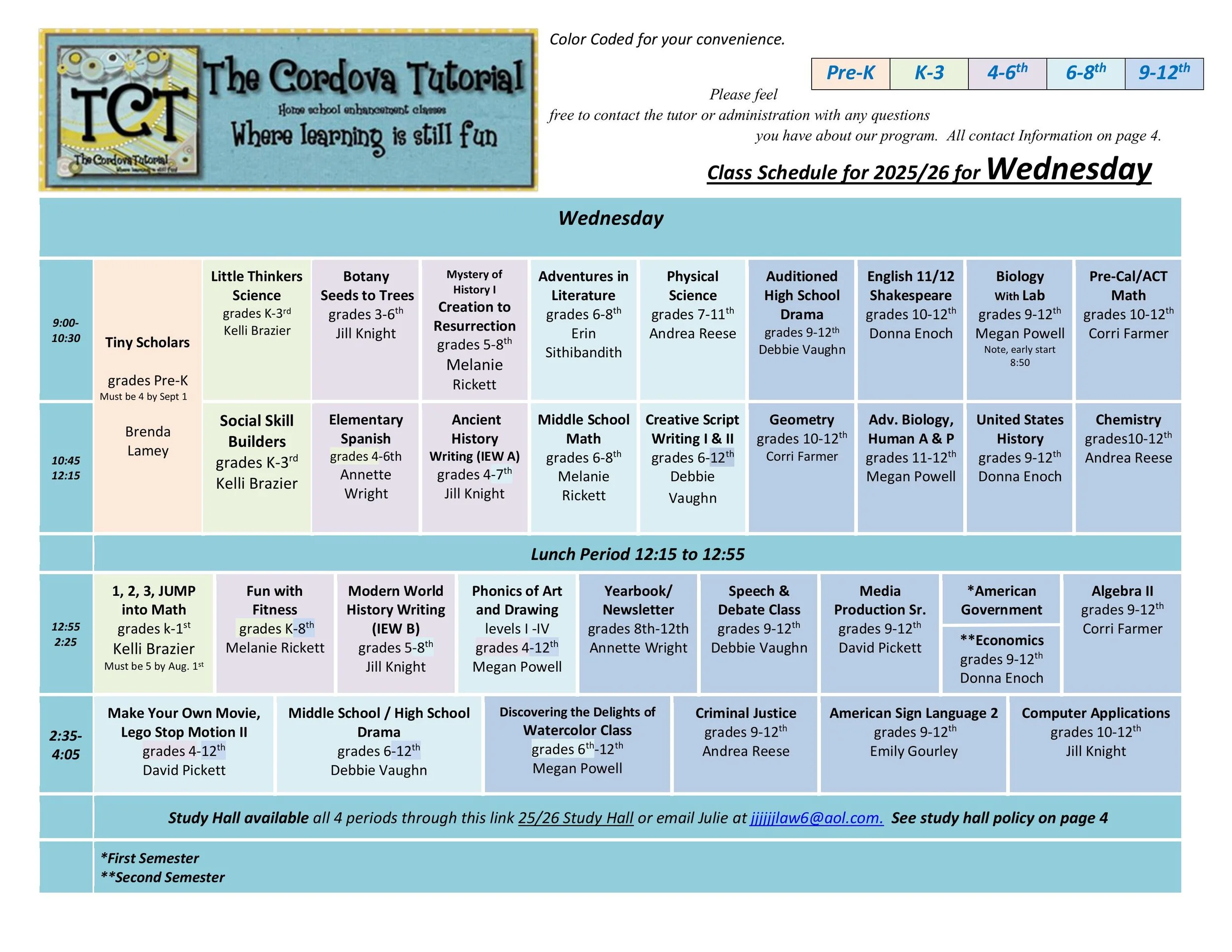 Printable Schedule 25/26 — The Cordova Tutorial