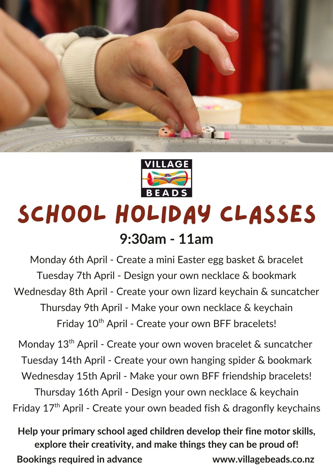 Kids School Holiday Morning Classes - Petone (Ages 5+) — Village Beads
