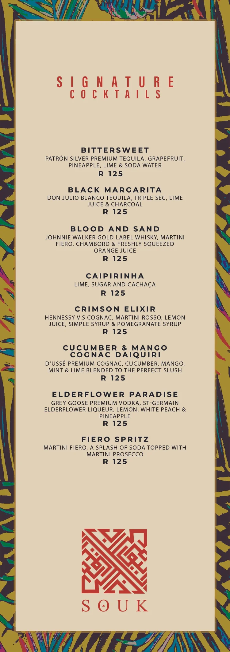 Drinks Menu — SOUK
