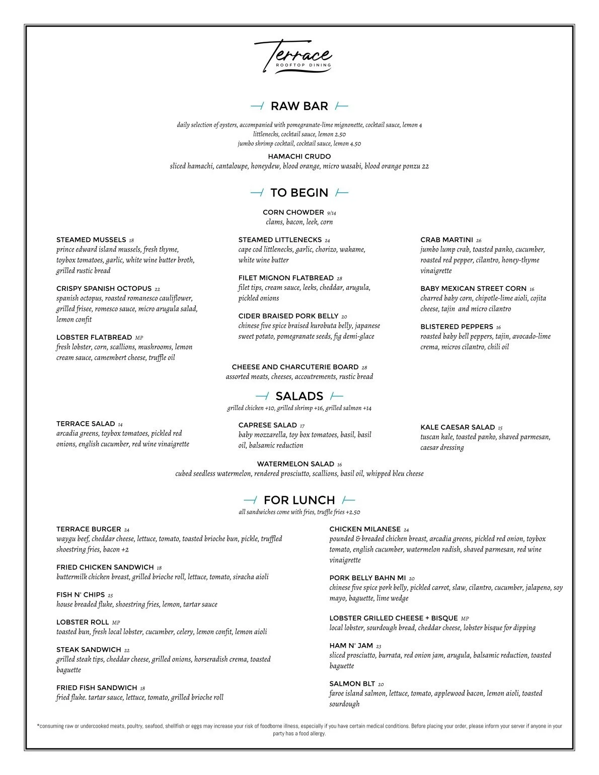 Our Menus — Terrace Rooftop Dining