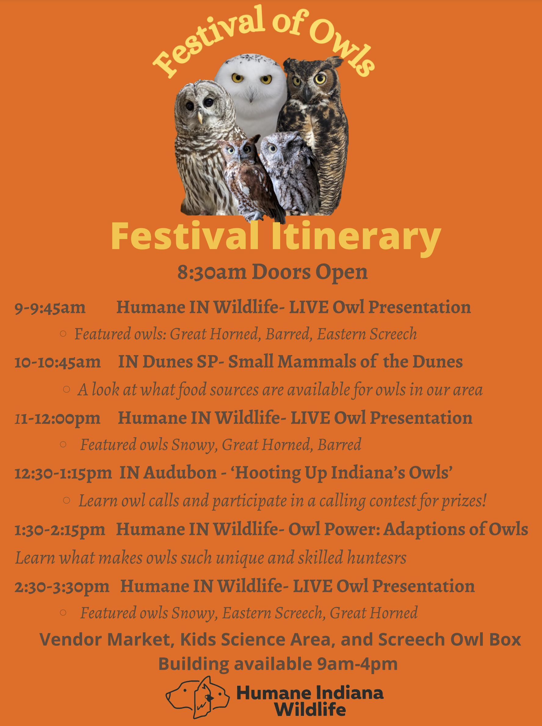 9th Annual Festival of Owls — Humane Indiana
