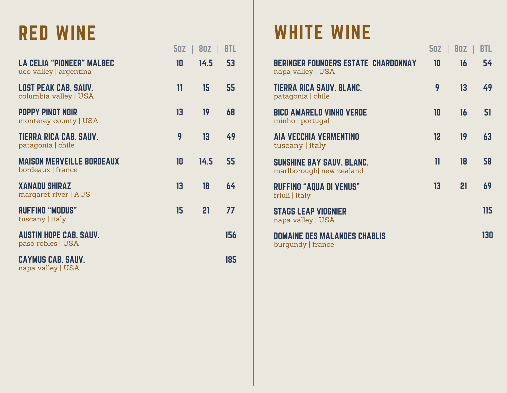 Drink Menu — Brix + Barrel