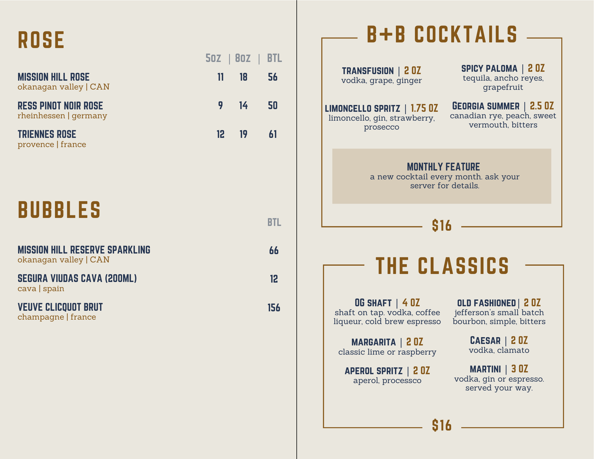 Drink Menu — Brix + Barrel