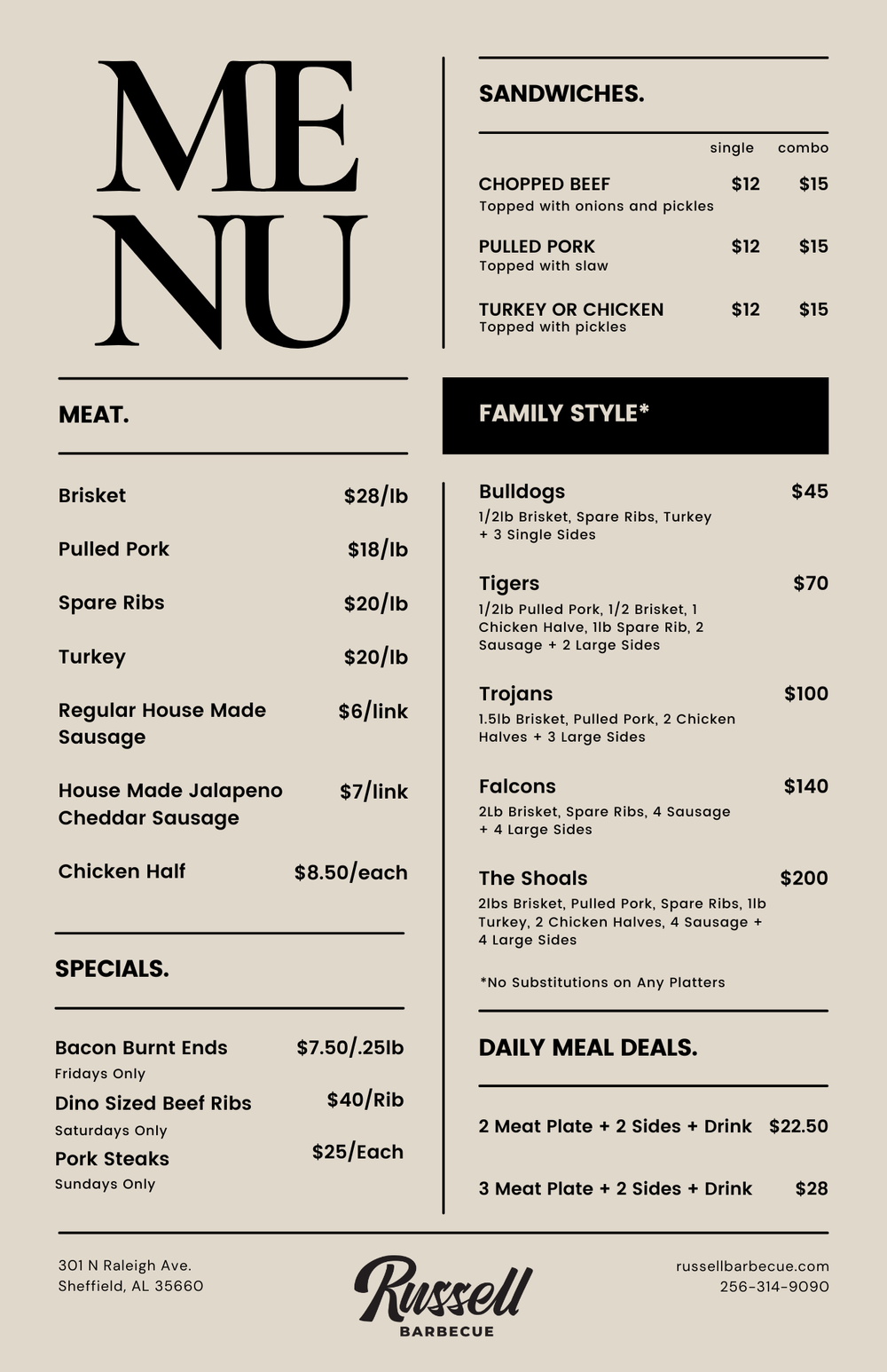 Menu — Russell BBQ