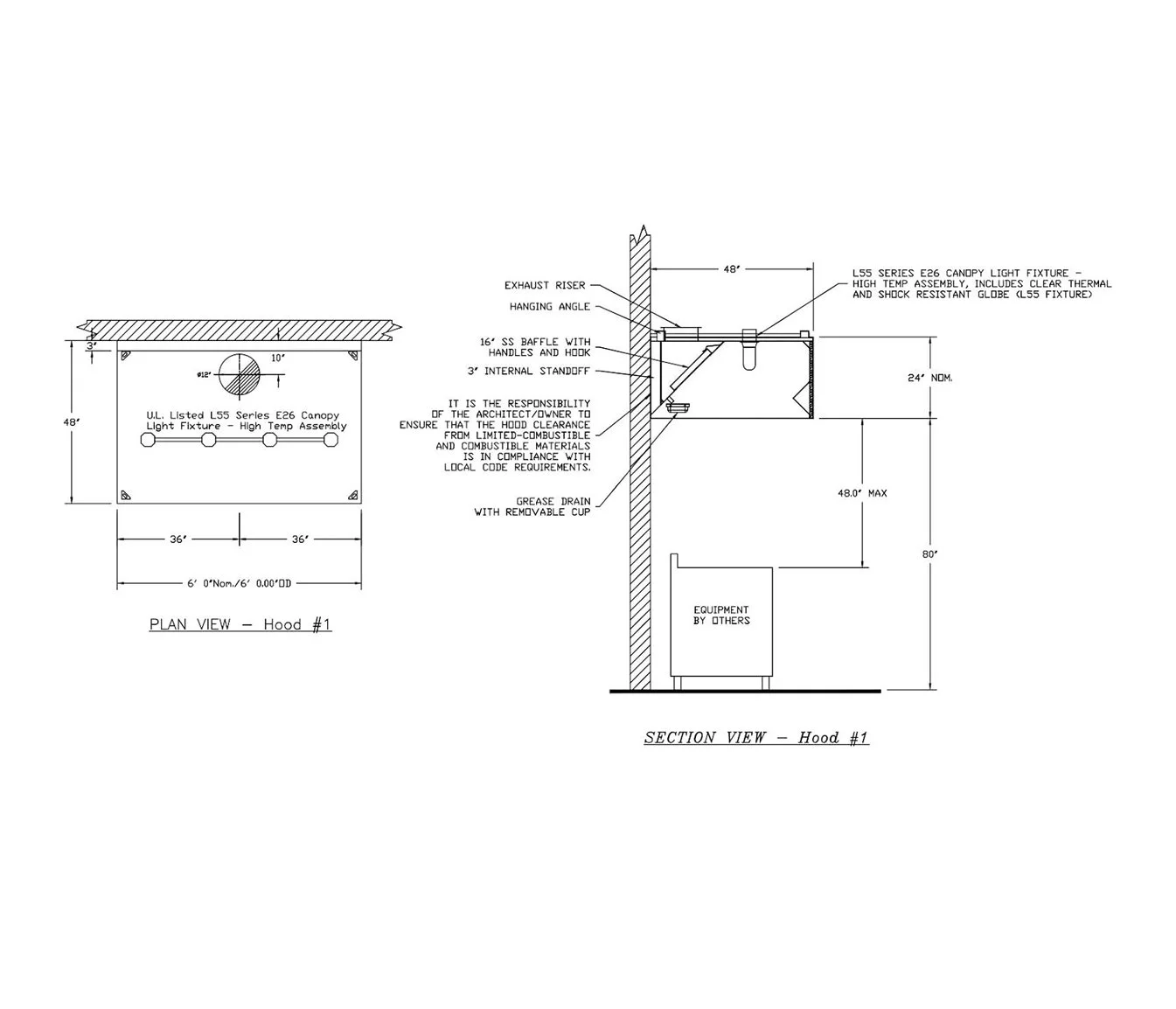 6' Long Commercial Kitchen Restaurant Duty Exhaust Hood, Wall Canopy ...