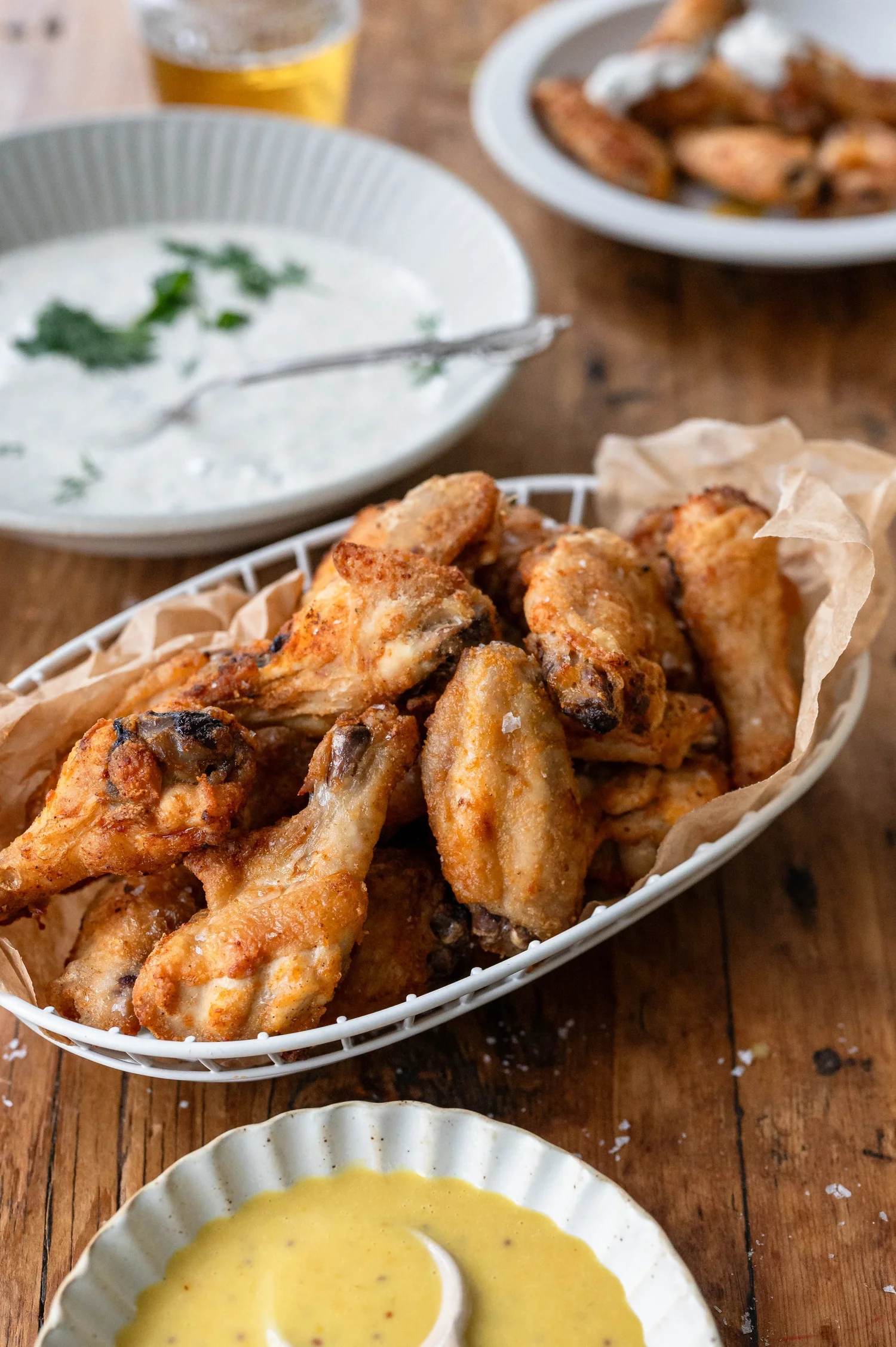 Crispy Baked Chicken Wings with Classic Homemade Ranch & Honey Mustard ...