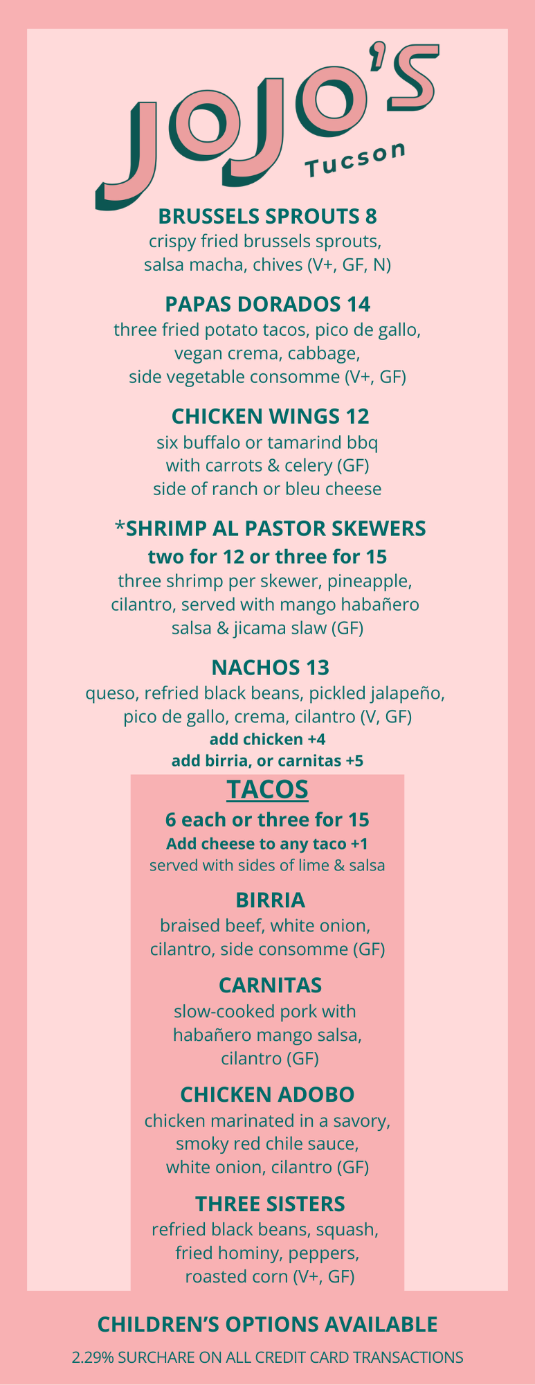 MENUS — JoJos