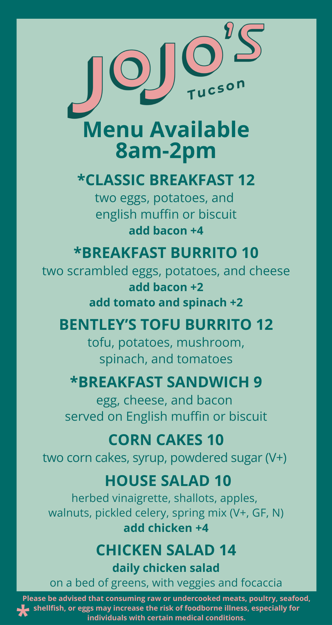 MENUS — JoJos