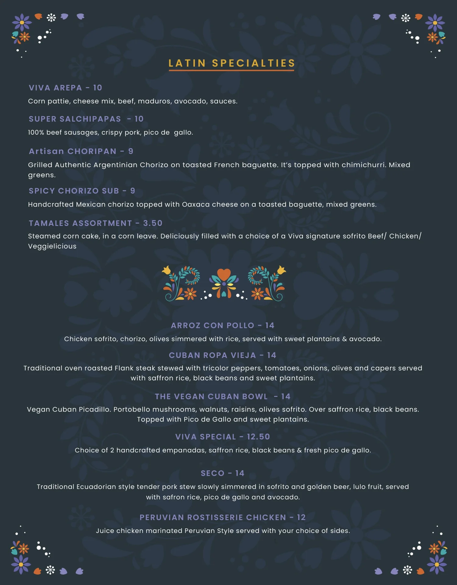 Latham Menu — Viva Empanadas