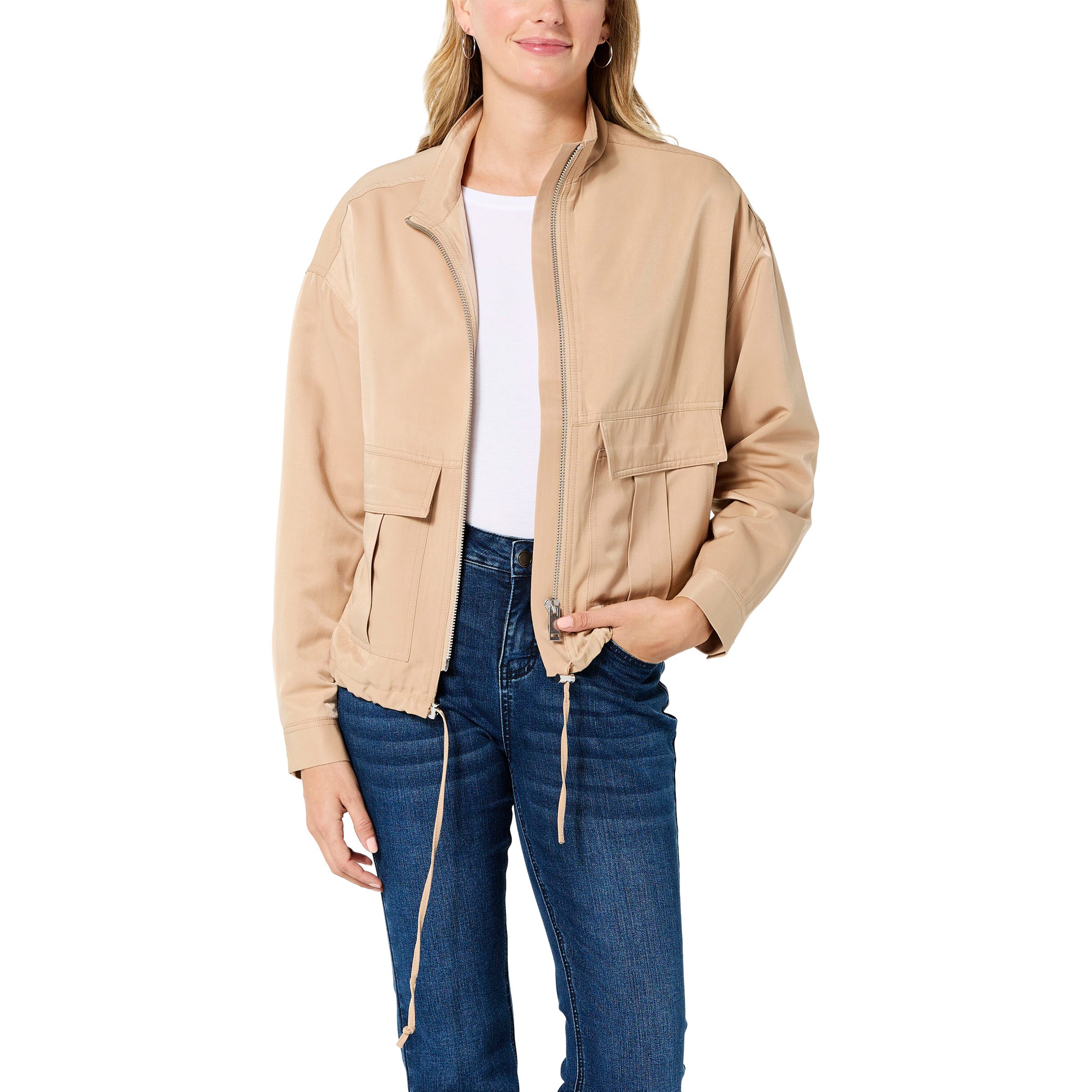 Woven Zip-Front Bomber Jacket — Jaclyn Smith