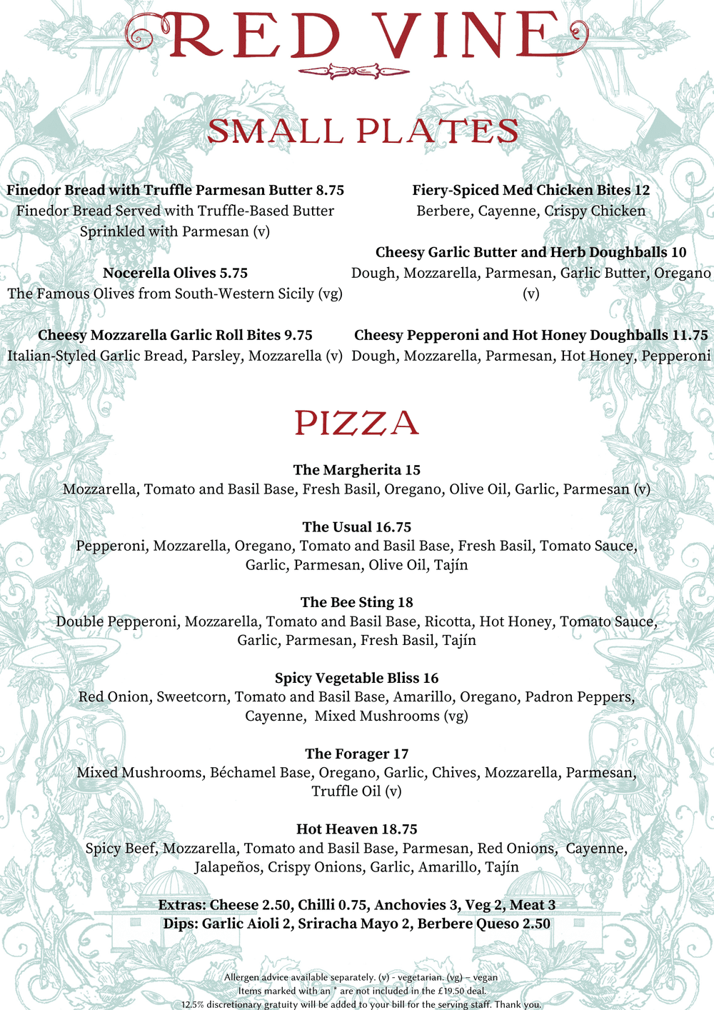 Small Plates and Pizza Menu — Red Vine