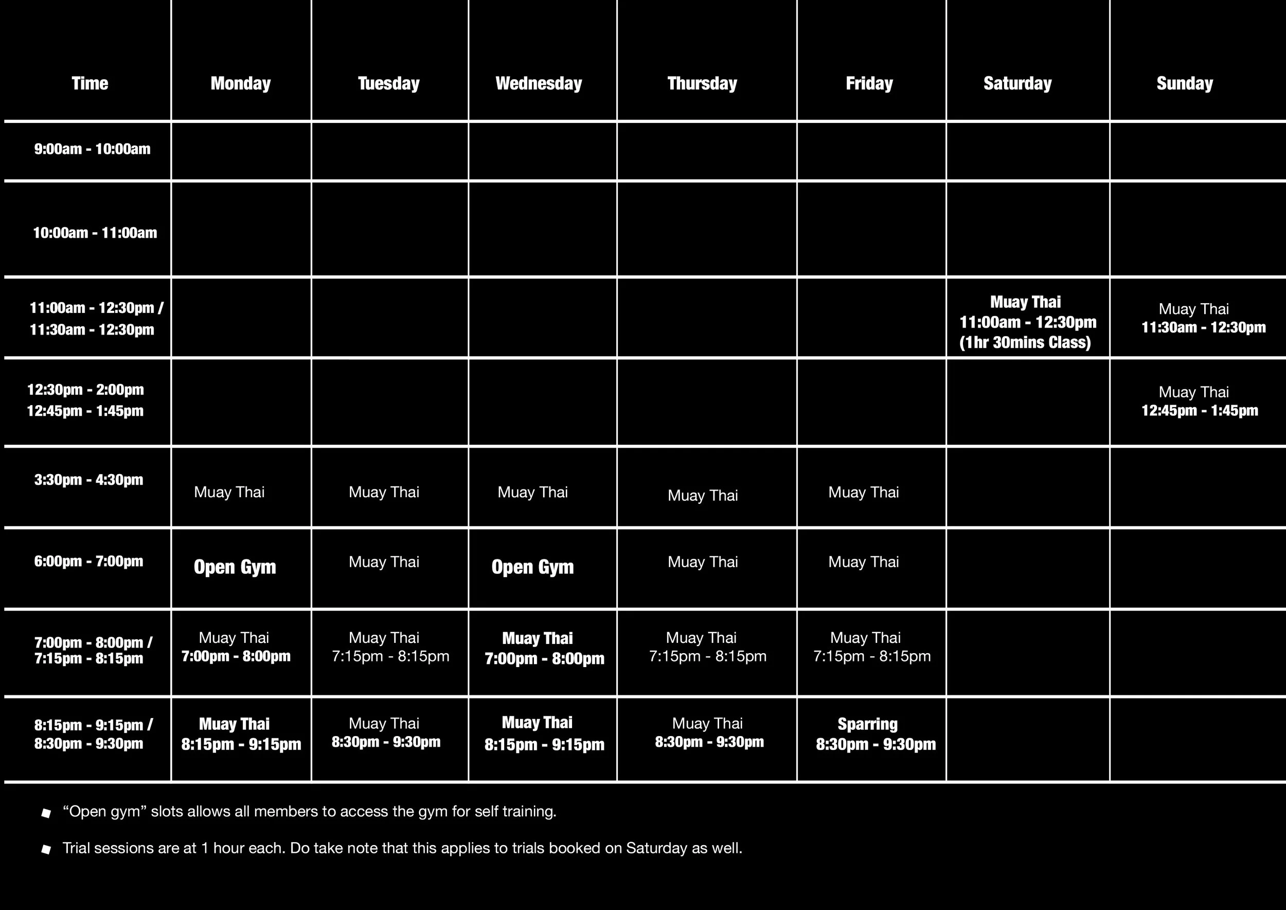 Timetable — EMPTY SQUARE FITNESS