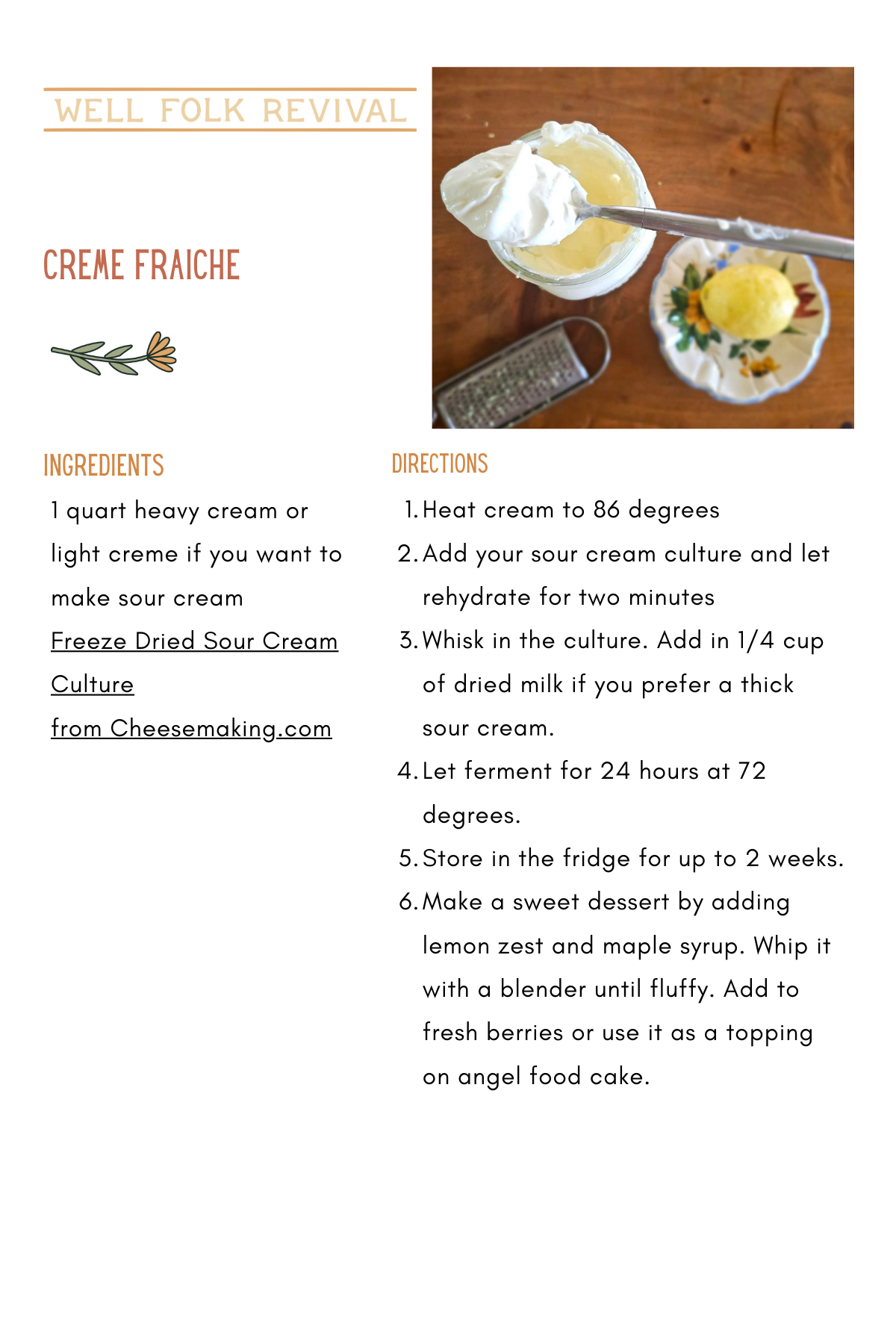 Homemade Creme Fraiche with Lemon Zest — Well Folk Revival