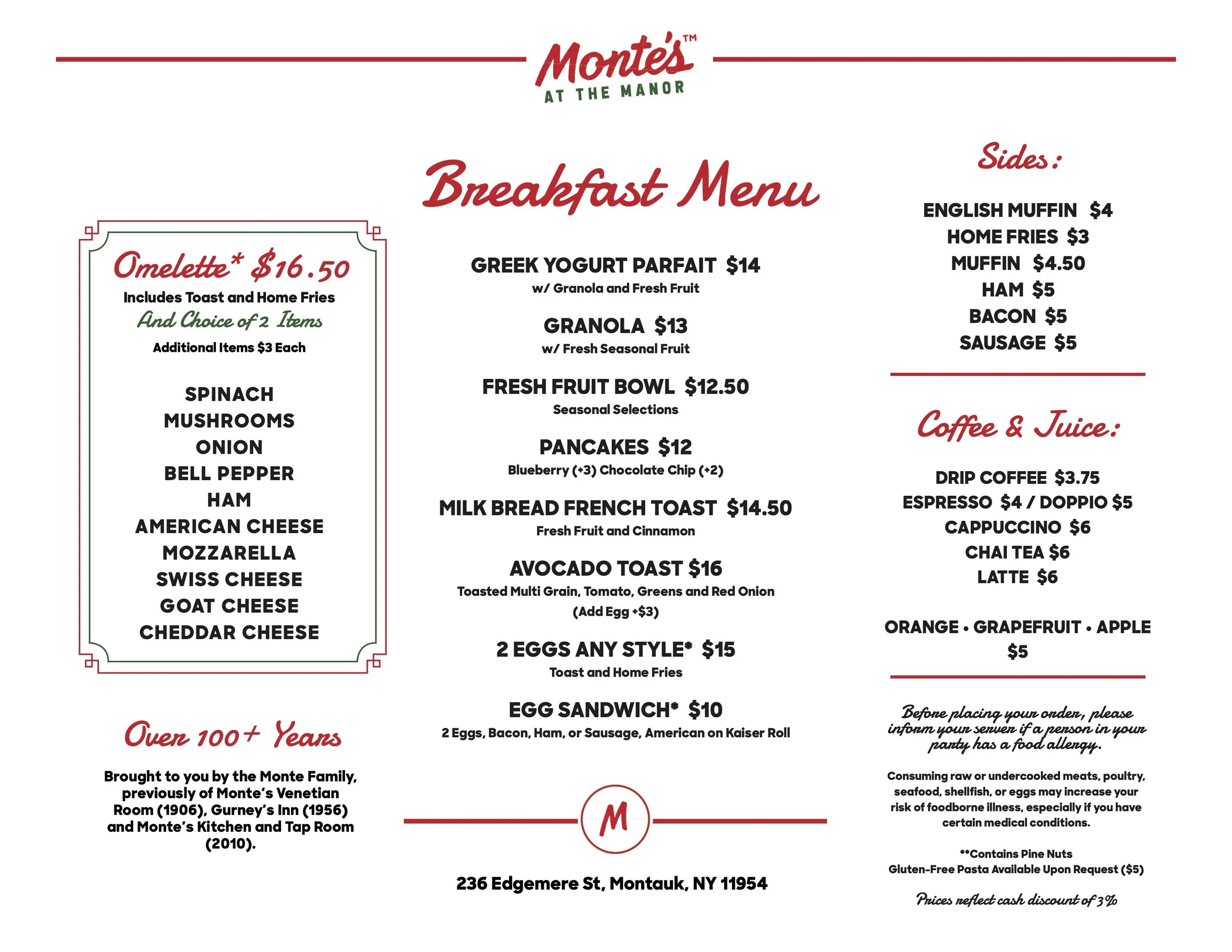 Breakfast Menu — Montes at the Manor