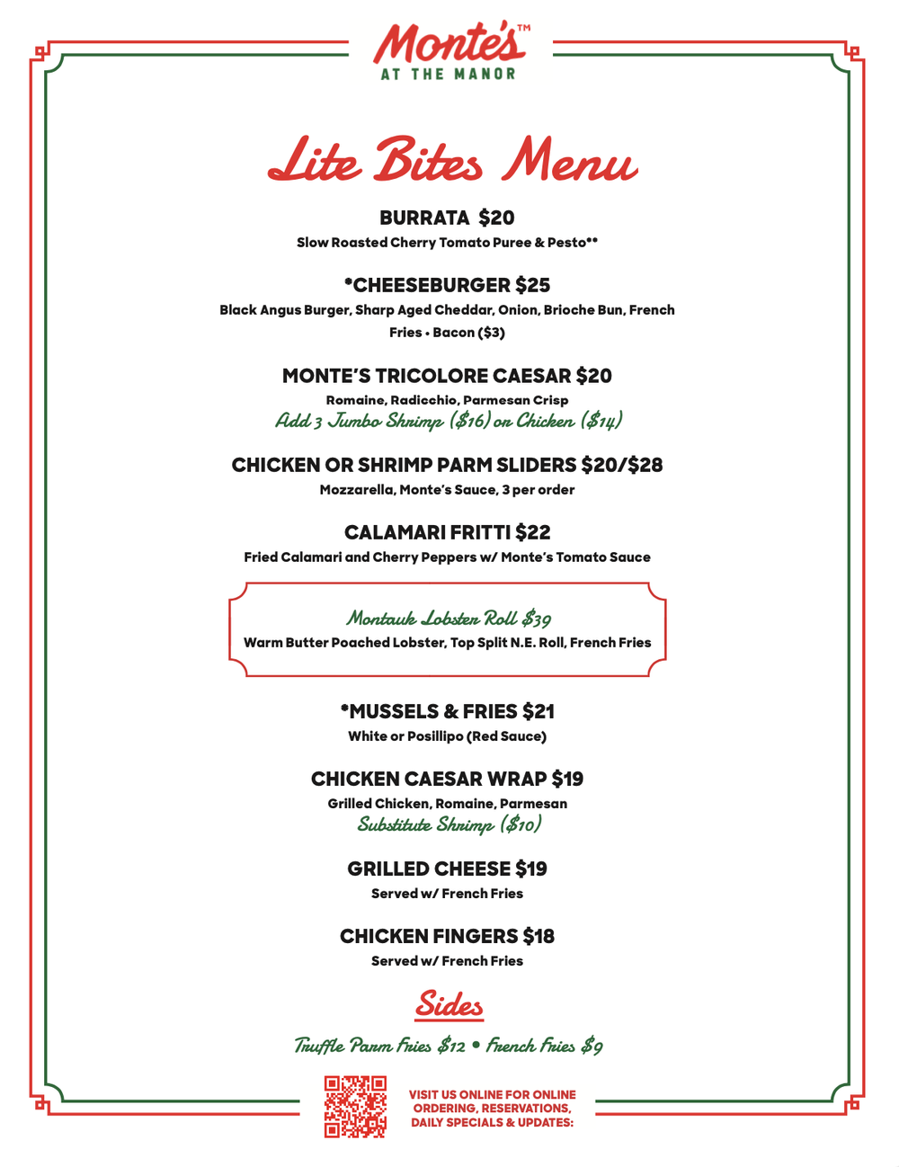 Lunch Menu — Montes at the Manor