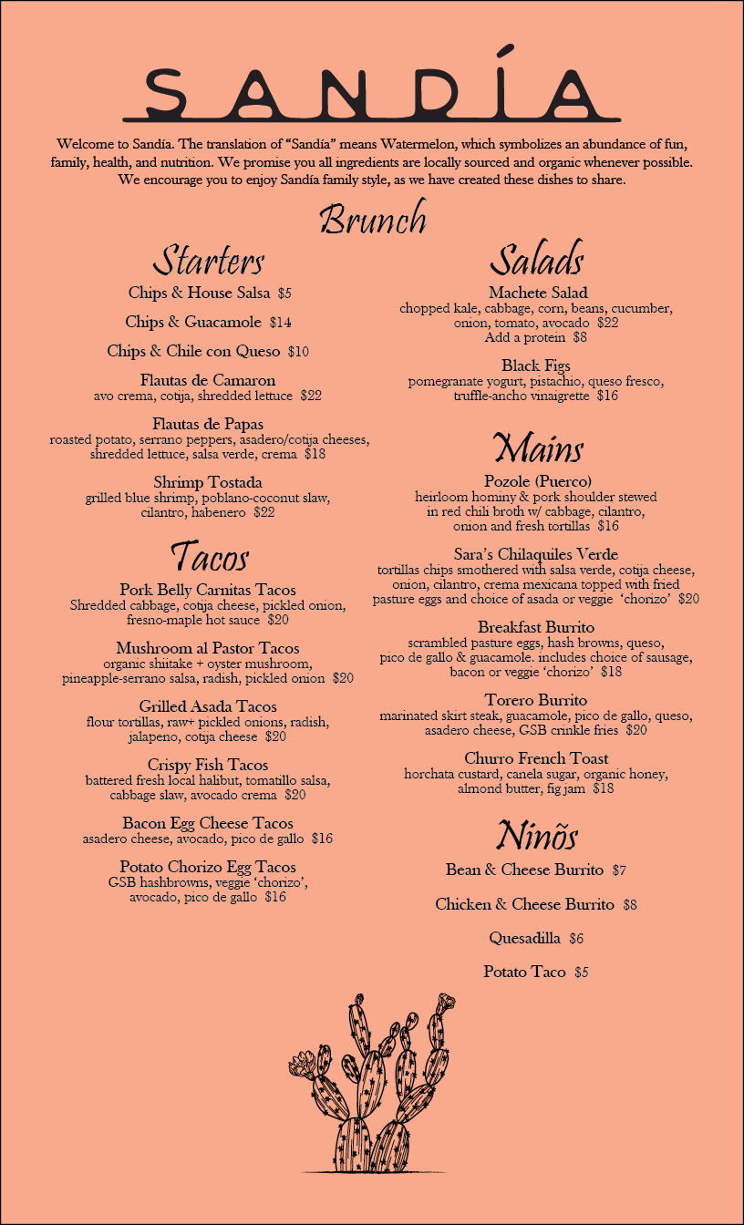 Menu 1 — Sandia Seattle