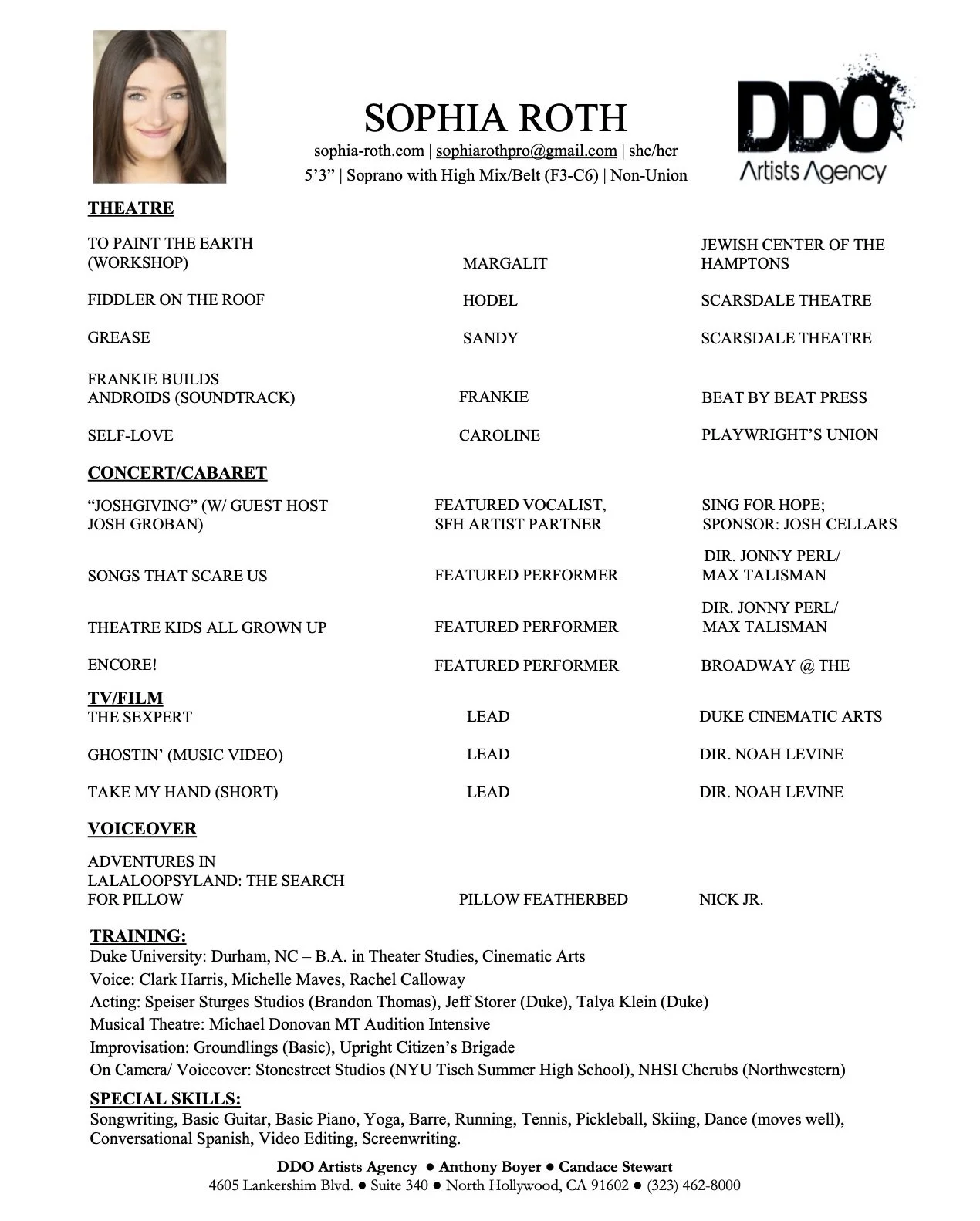 RESUME — SOPHIA ROTH