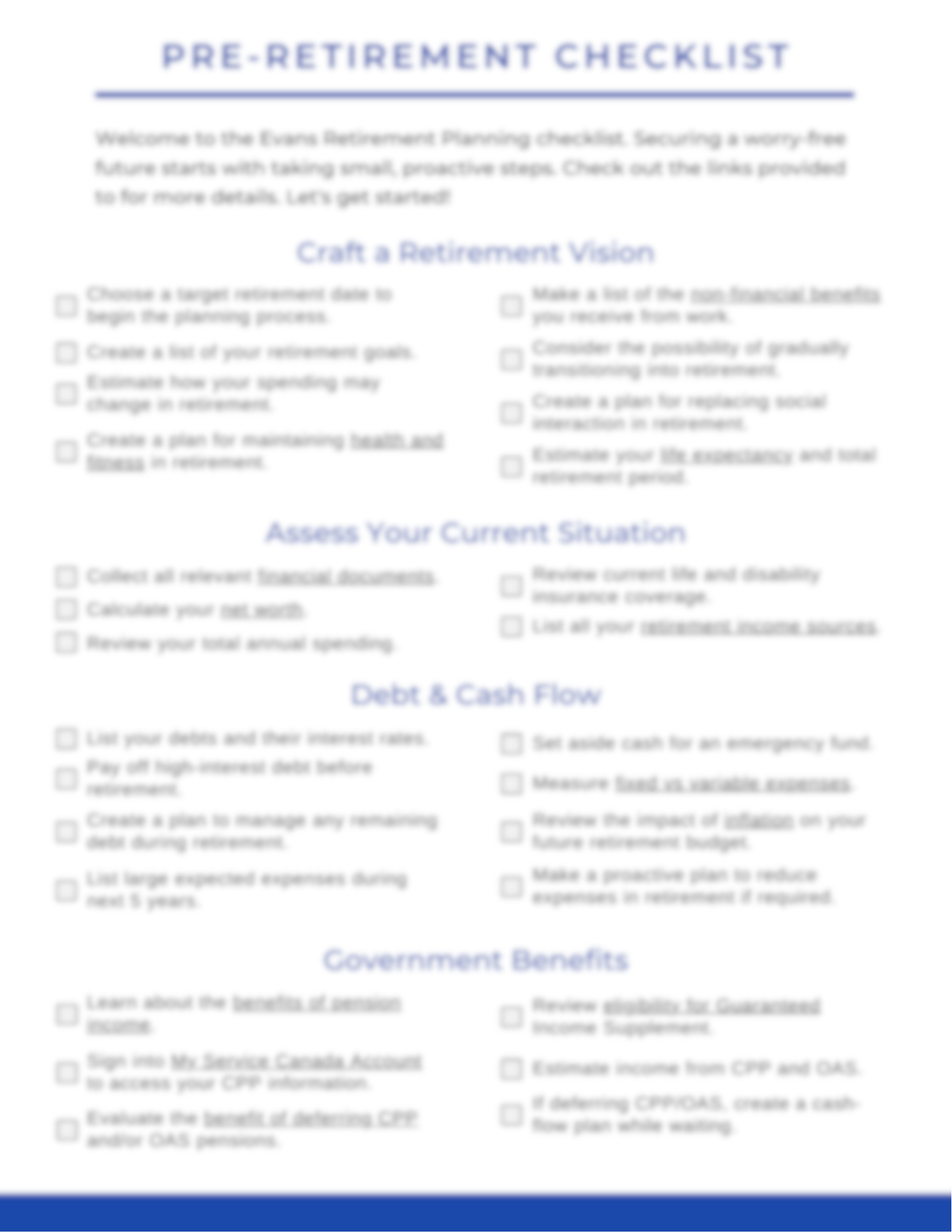 Retirement Checklist - Evans Retirement Planning