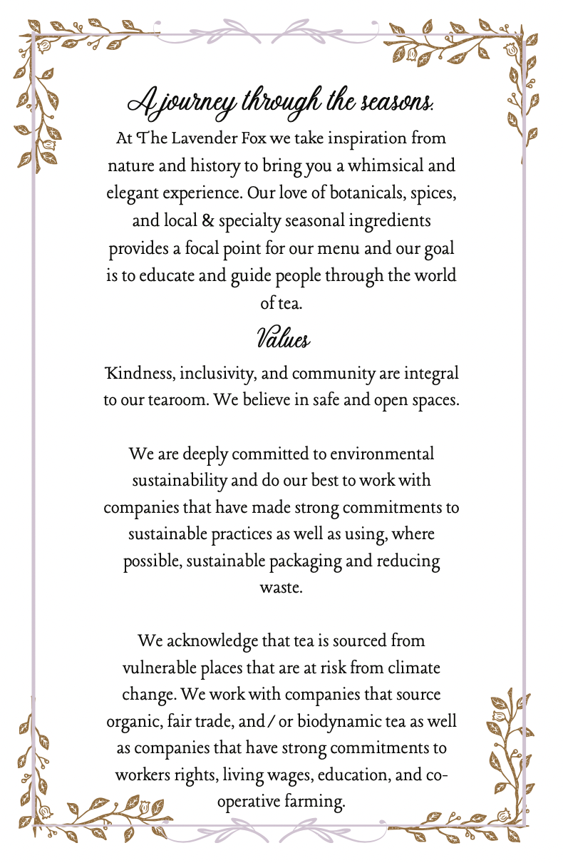 Menu — The Lavender Fox