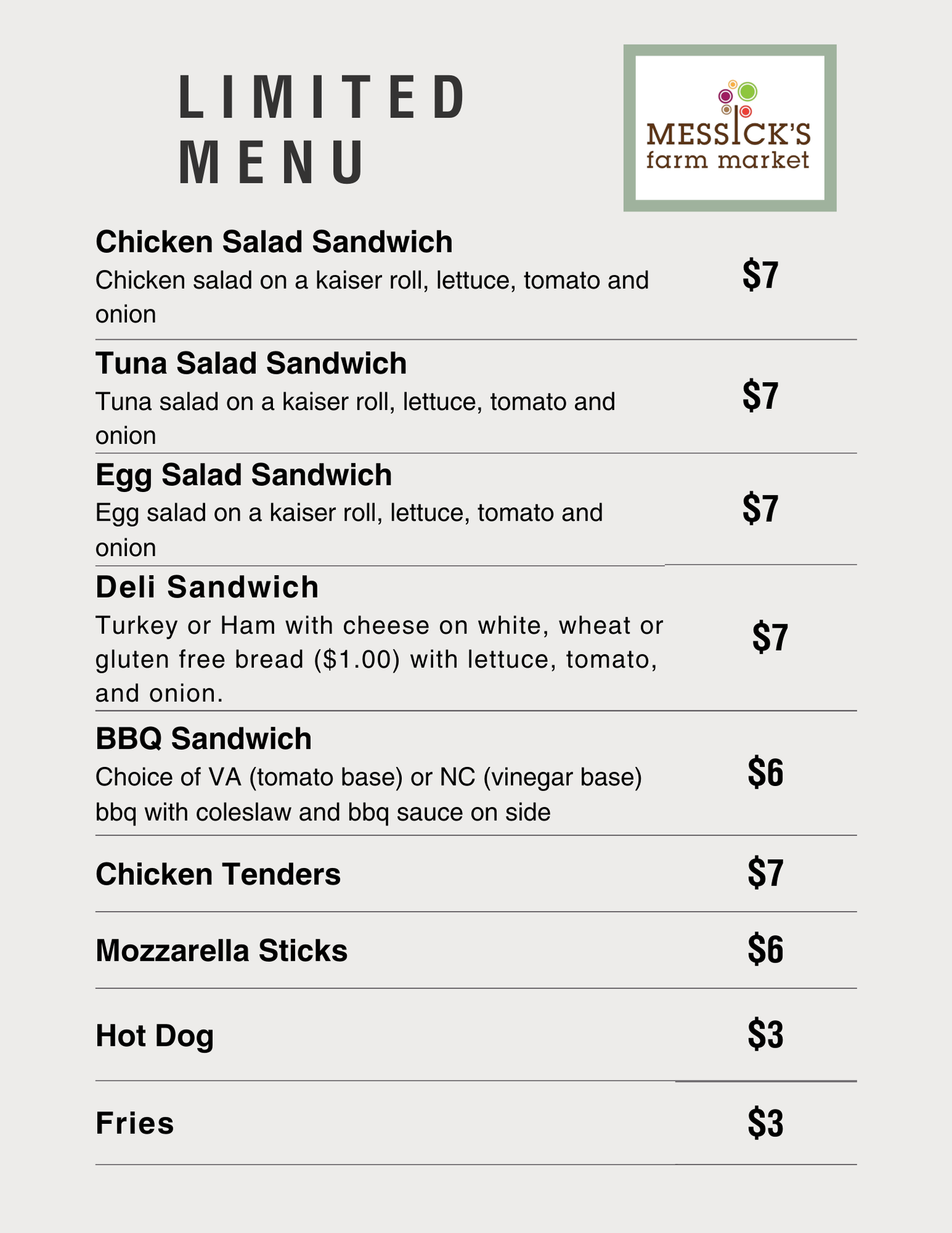 Festival Menu — Messick's Farm Market