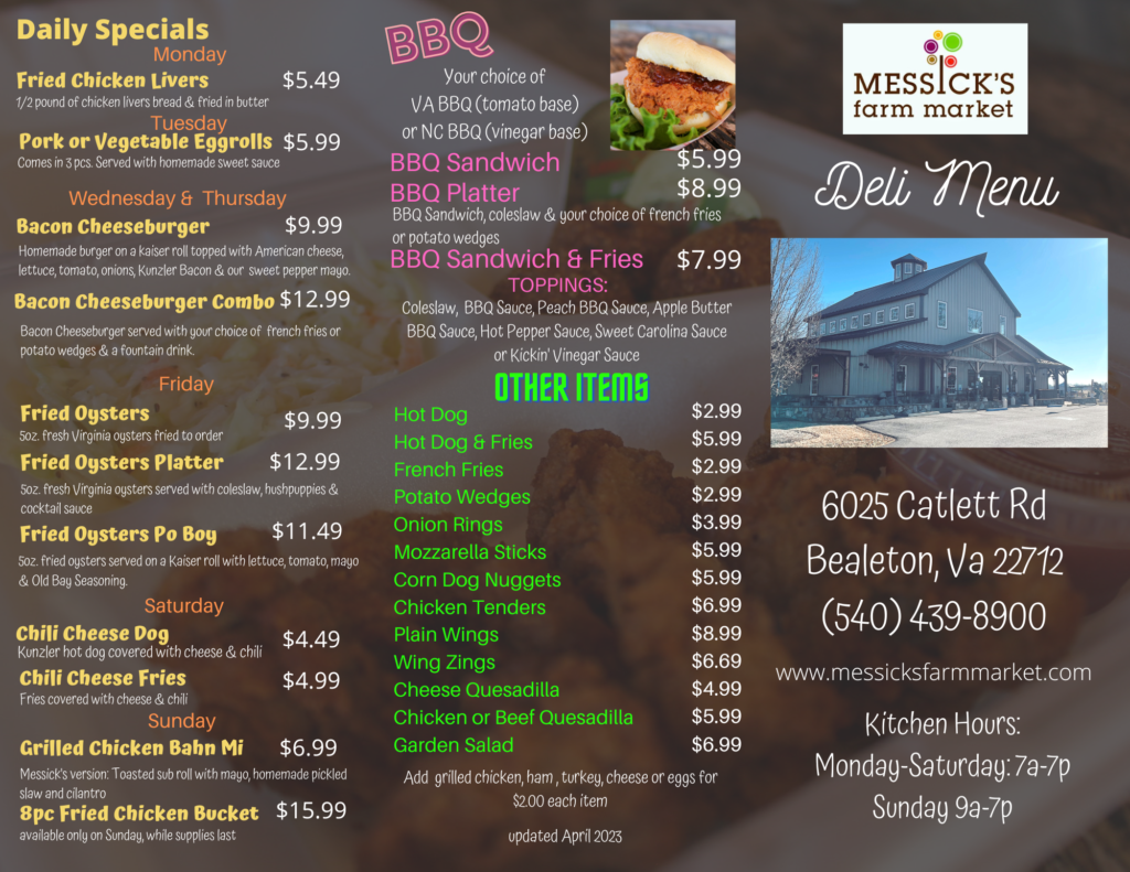 Menu — Messick's Farm Market
