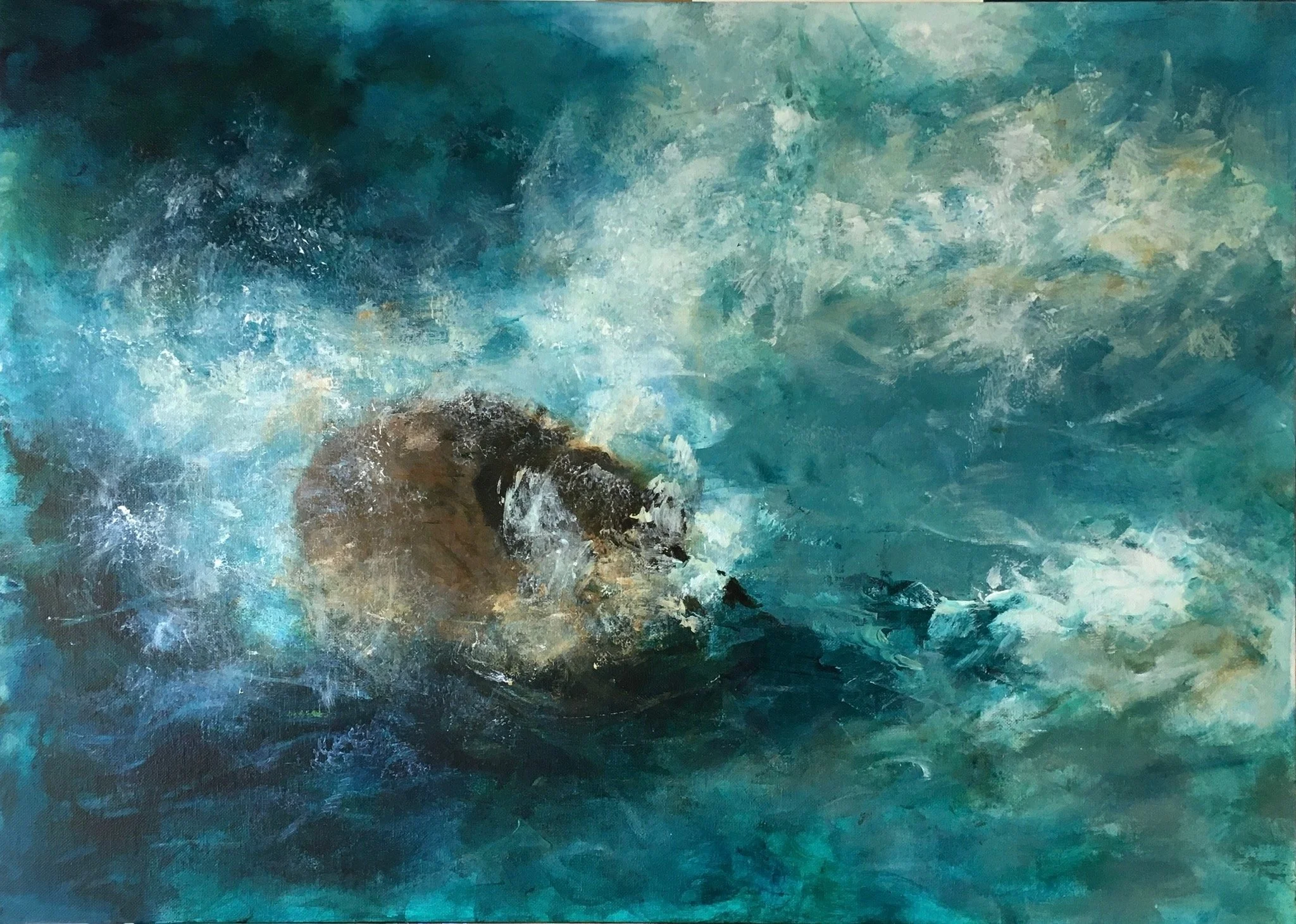 Biarritz, semi-abstract painting of the sea. — Hazel Burgess Art