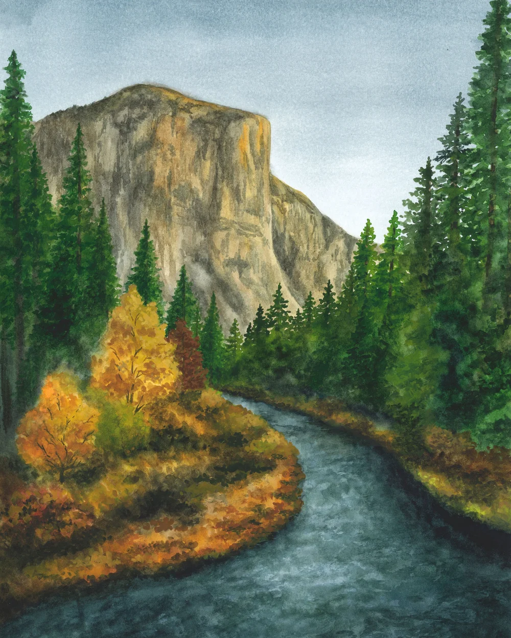 Yosemite National Park Watercolor Art Print - Tunnel View — Kendra ...