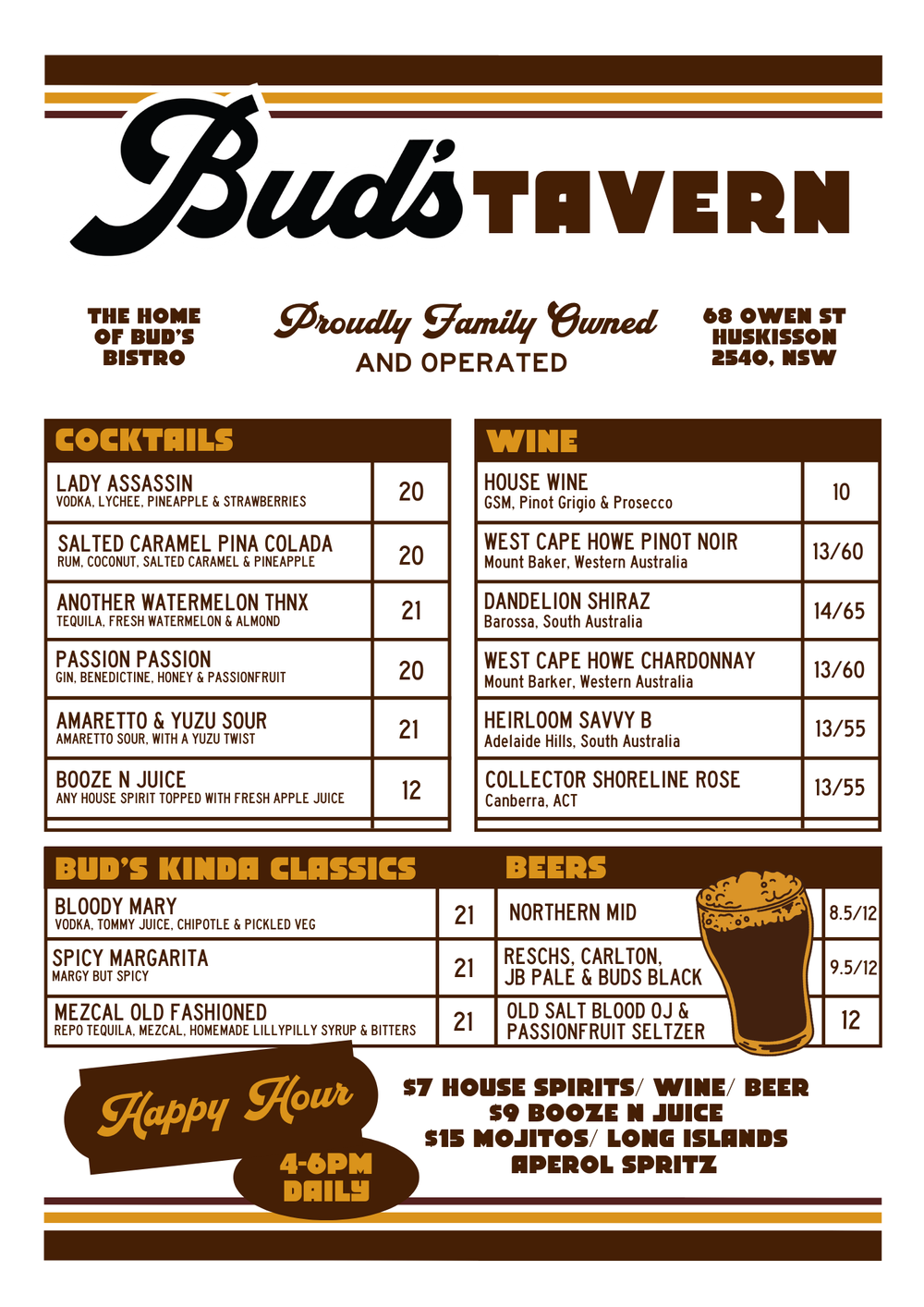 Buds Tavern Menu: Warm Hospitality, Served Ice Cold in Huskisson, NSW ...