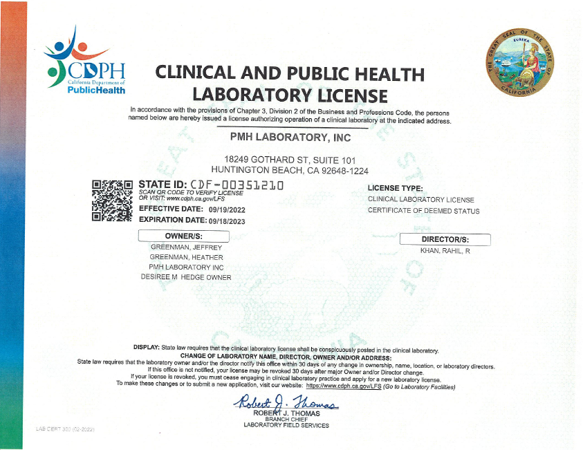 About PMH Laboratory — PMH Laboratory, Inc. | Huntington Beach, CA