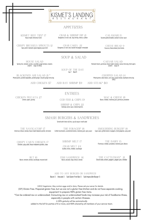 Menus — Kismet's Landing