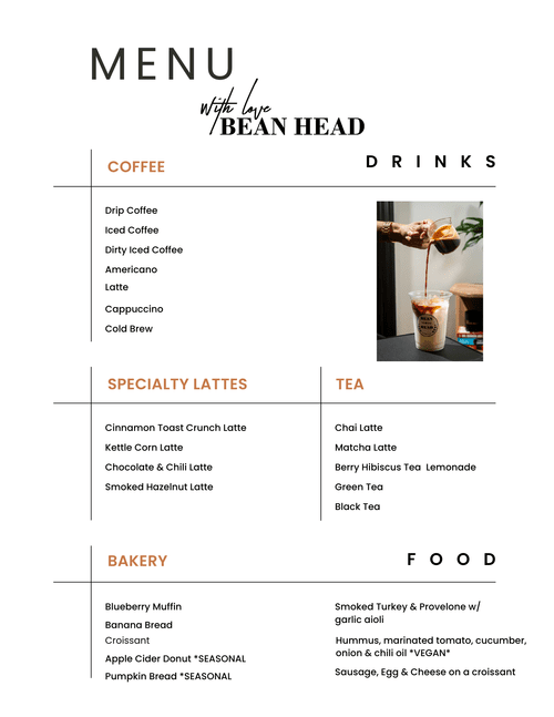 Menu — BEAN HEAD COFFEE BAR