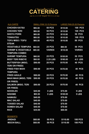 CATERING — KUNI RESTAURANT & CATERING